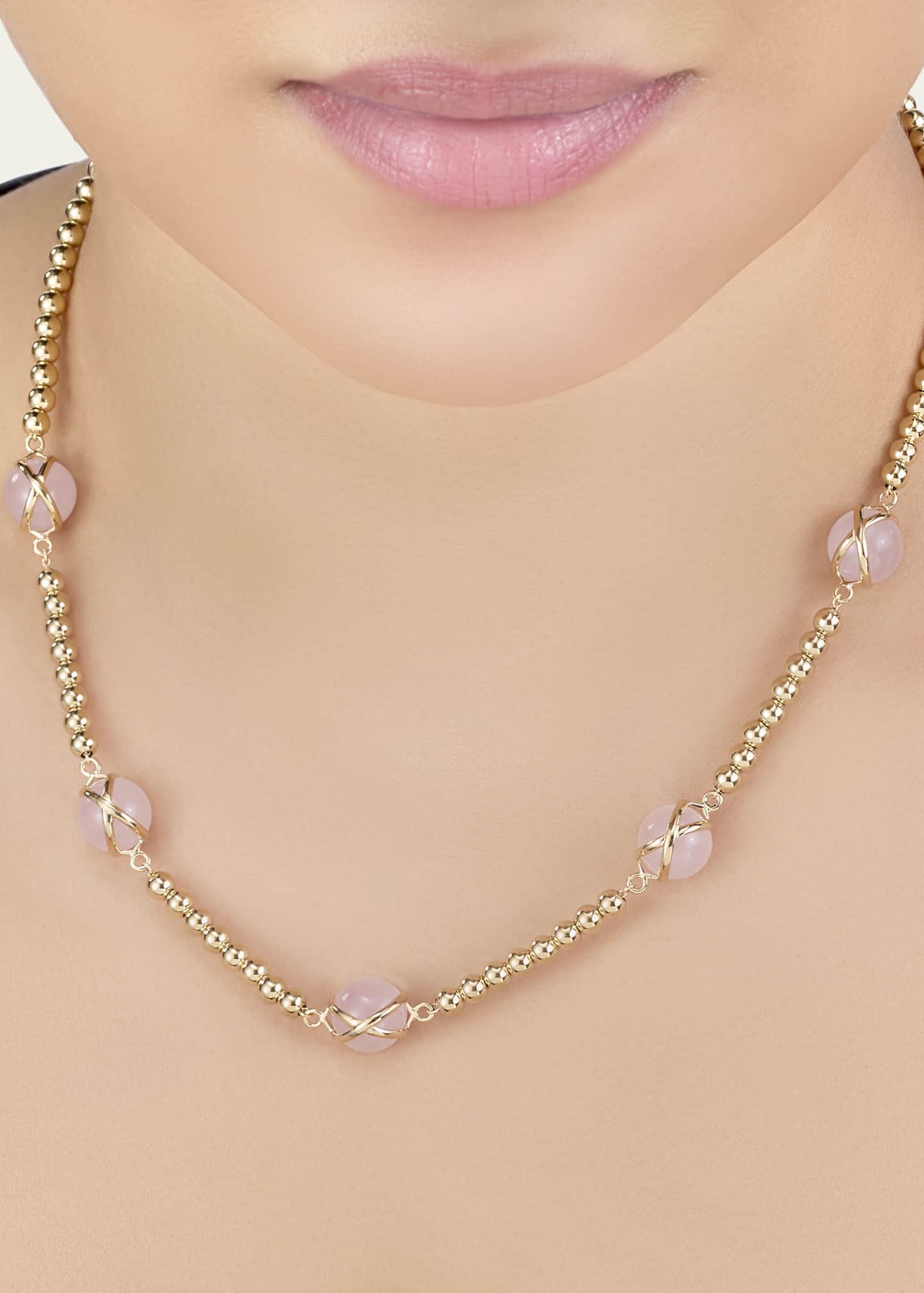 L. Klein Prisma 18K Yellow Gold Rose Quartz Ball Chain Necklace, 16-18 ...