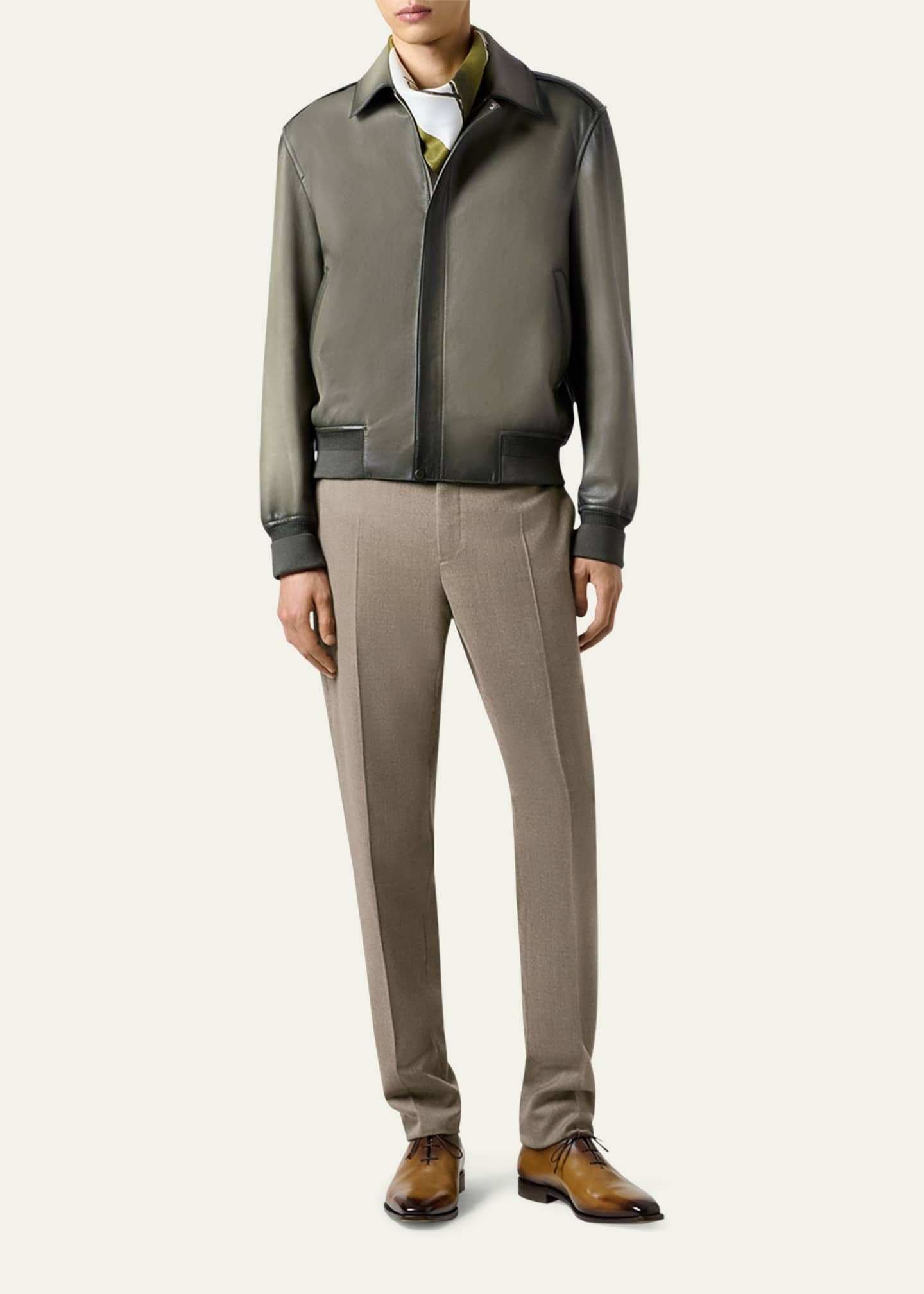 Berluti Men's Leather Hidden-Zip Bomber Jacket - Bergdorf Goodman