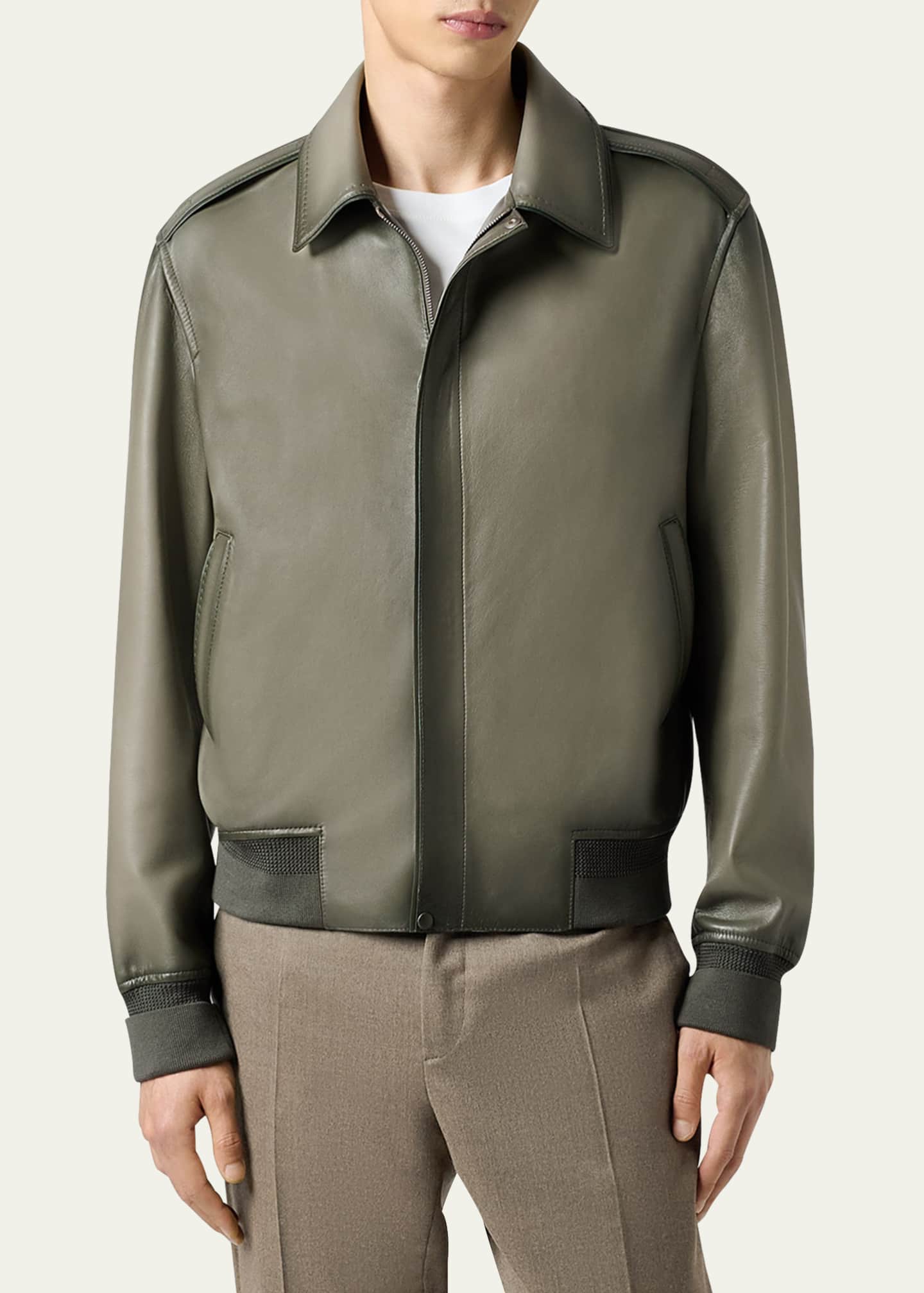Berluti Men's Leather Hidden-Zip Bomber Jacket - Bergdorf Goodman