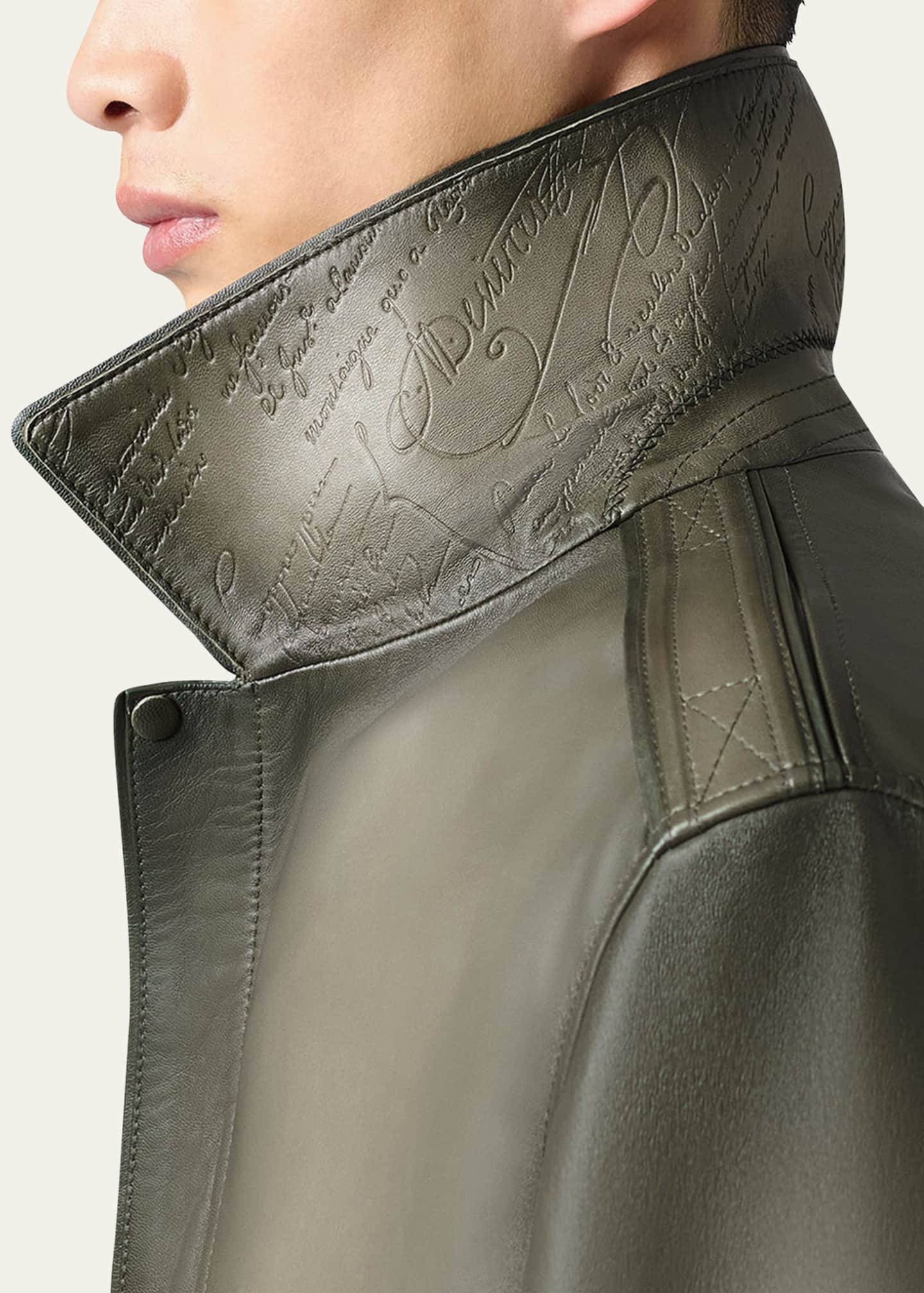 Berluti Men's Leather Hidden-Zip Bomber Jacket - Bergdorf Goodman