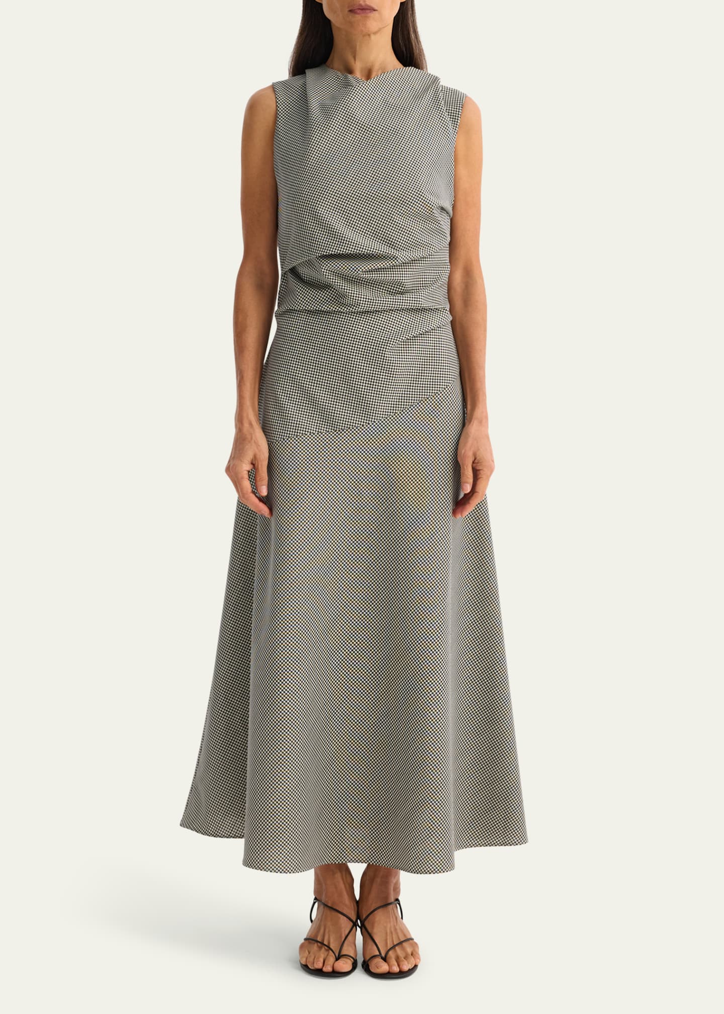 Rohe Draped Micro-Check Maxi Dress - Bergdorf Goodman