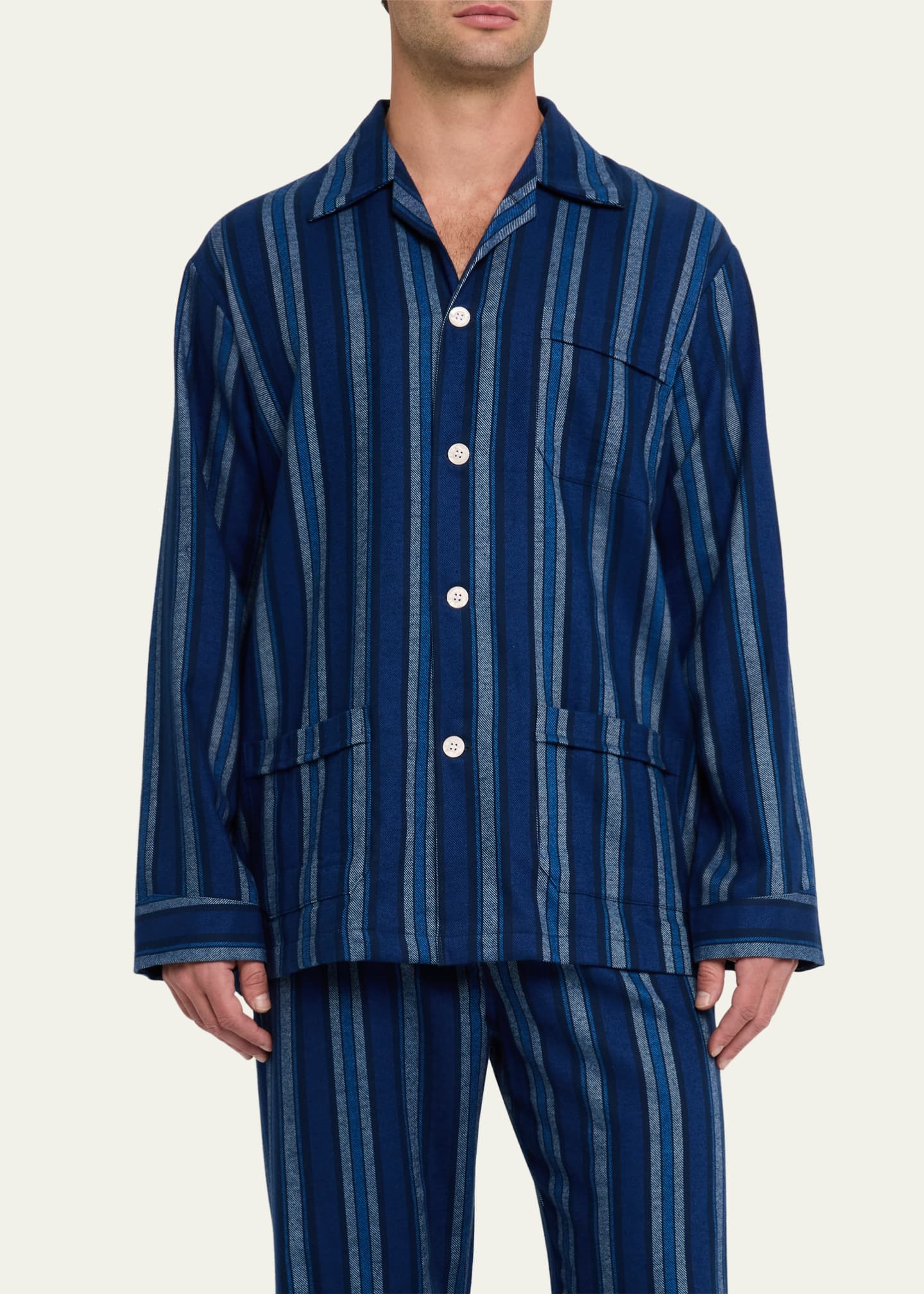 Derek Rose Men's Kleburn Stripe Flannel Long Pajama Set - Bergdorf Goodman