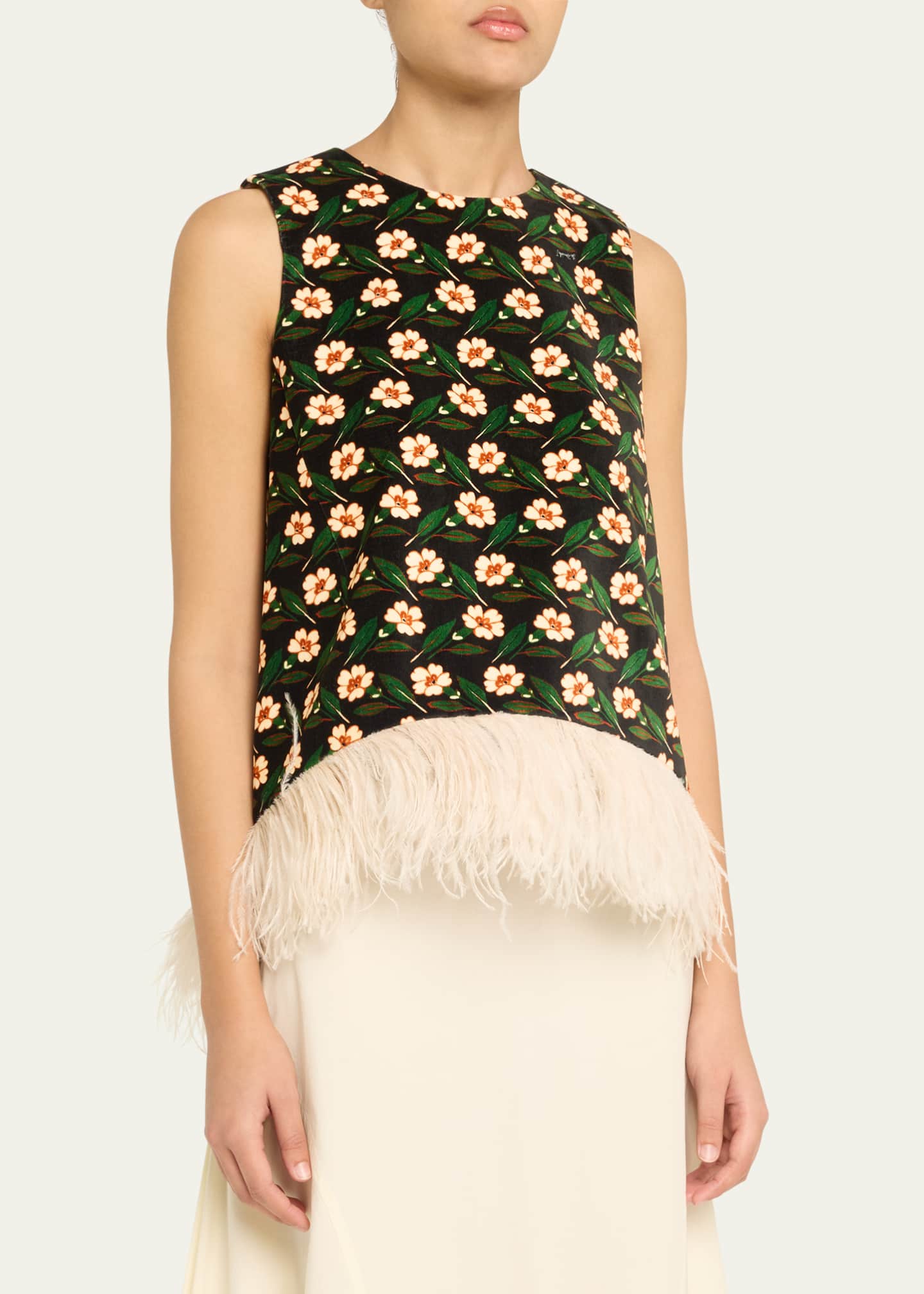 La DoubleJ La Scala Iconic Feather-Trim Floral Velvet Top - Bergdorf ...