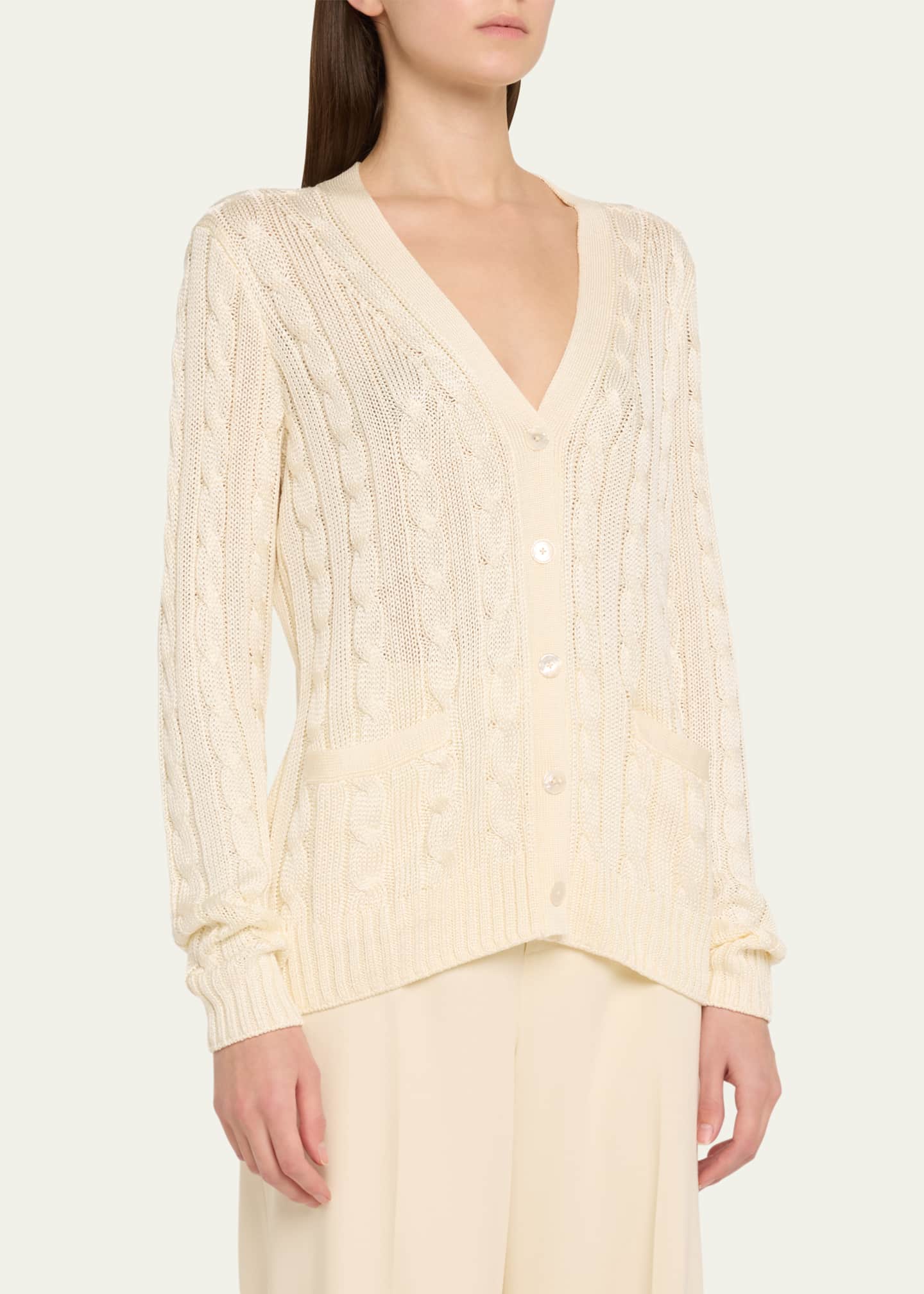 Ralph Lauren Collection High Shine Cable-Knit Cashmere Cardigan Sweater ...