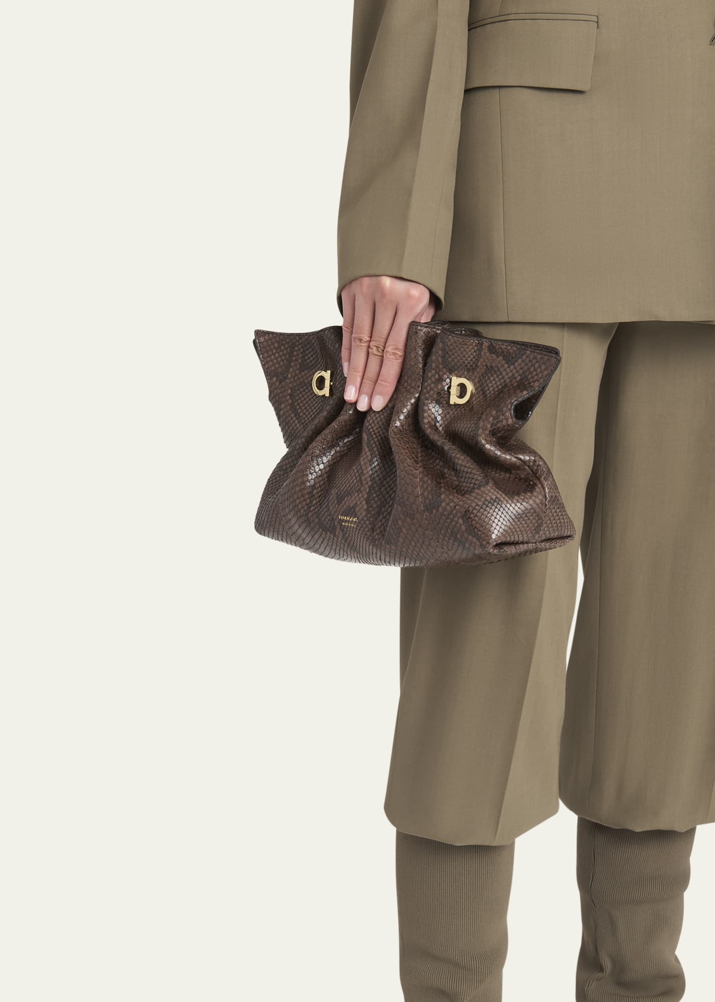 Ferragamo Small Piercing Python-Embossed Shoulder Bag - Bergdorf Goodman