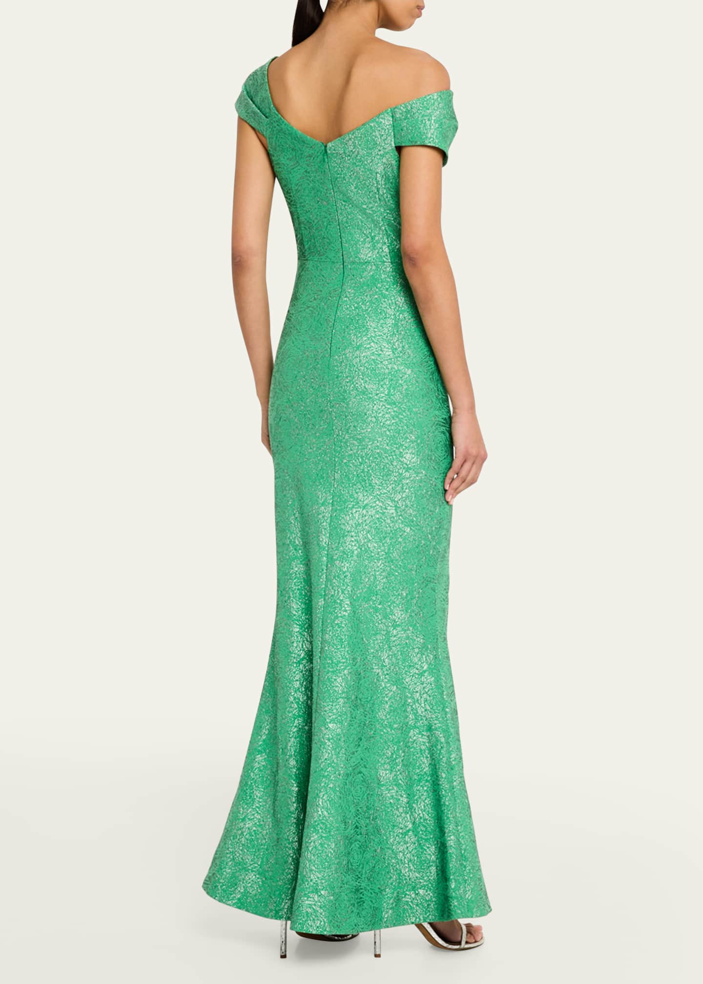 Rickie Freeman for Teri Jon One-Shoulder Metallic Stretch Jacquard Gown ...