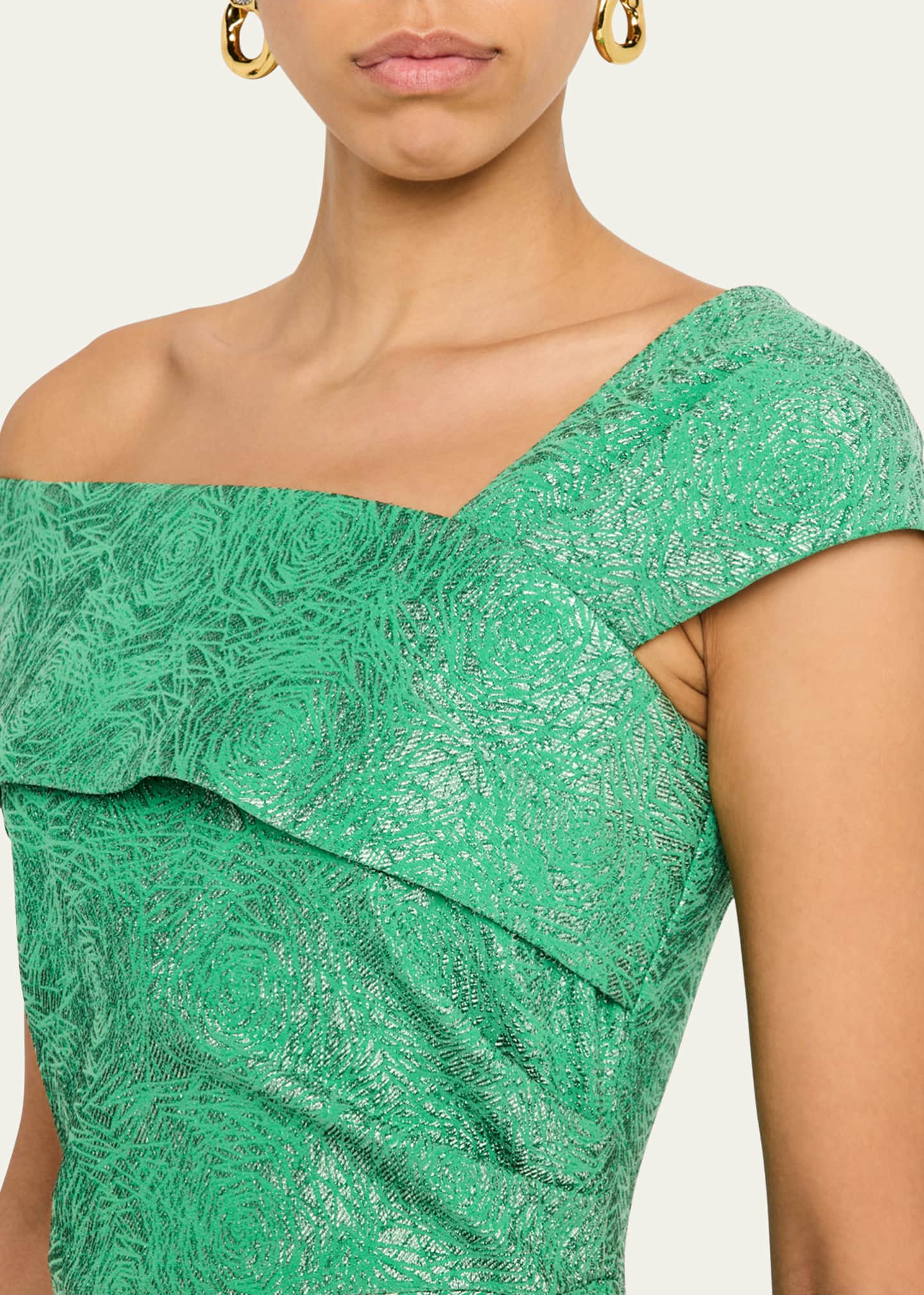 Rickie Freeman for Teri Jon One-Shoulder Metallic Stretch Jacquard Gown ...