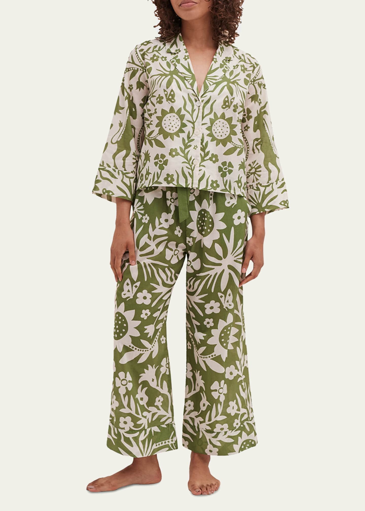 Desmond & Dempsey Floral-Print Boxy Shirt and Wide-Leg Trousers Set ...