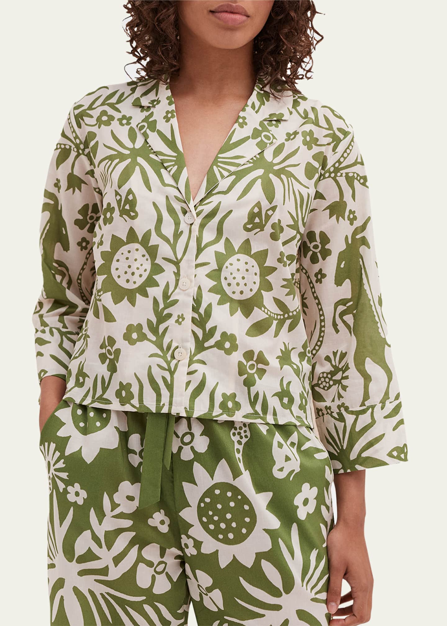 Desmond & Dempsey Floral-Print Boxy Shirt and Wide-Leg Trousers Set ...