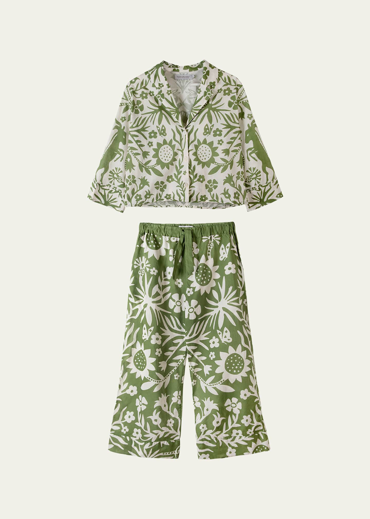 Desmond & Dempsey Floral-Print Boxy Shirt and Wide-Leg Trousers Set ...