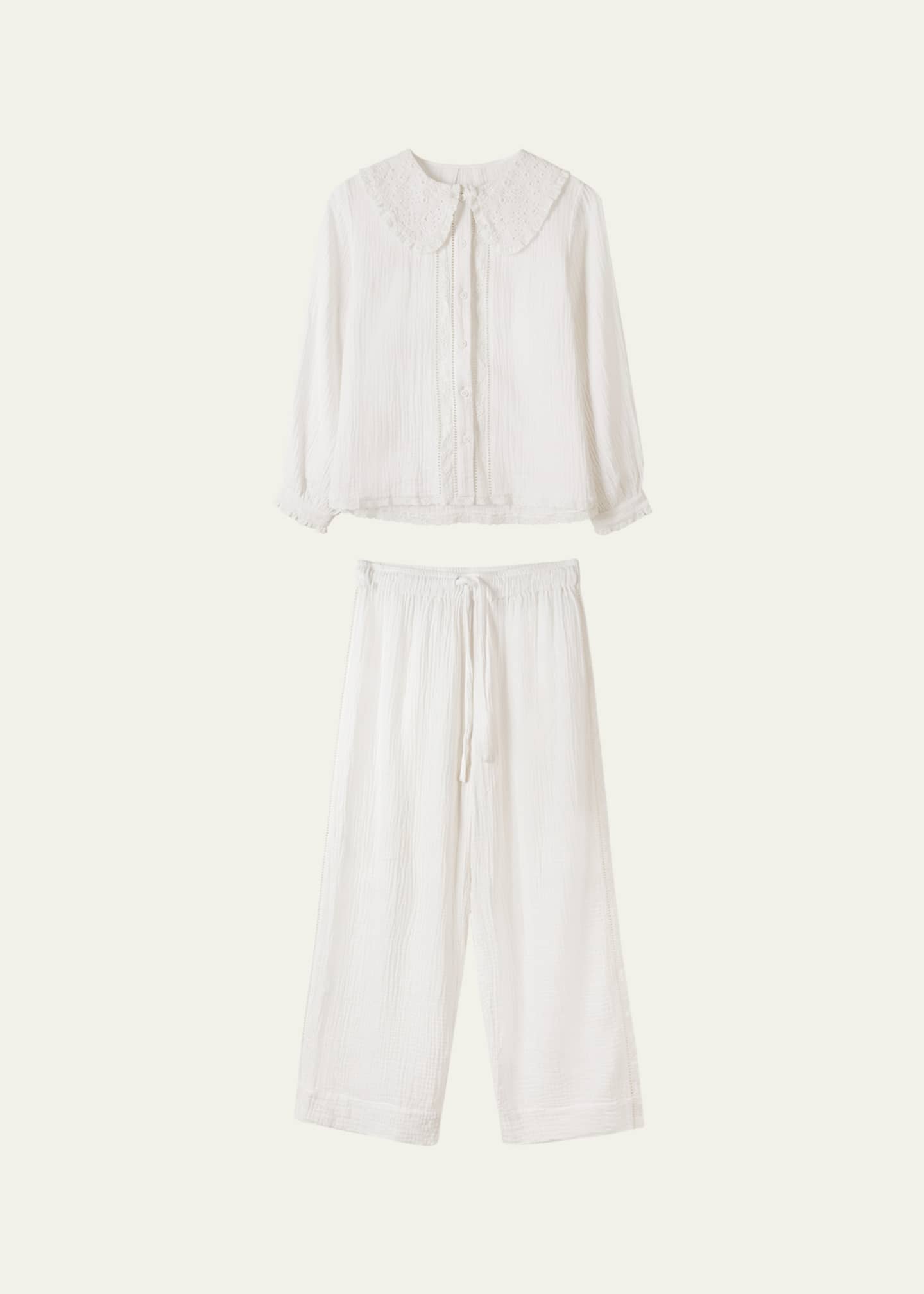 Desmond & Dempsey Fancy Collar Cotton Gauze Shirt and Trousers Set ...