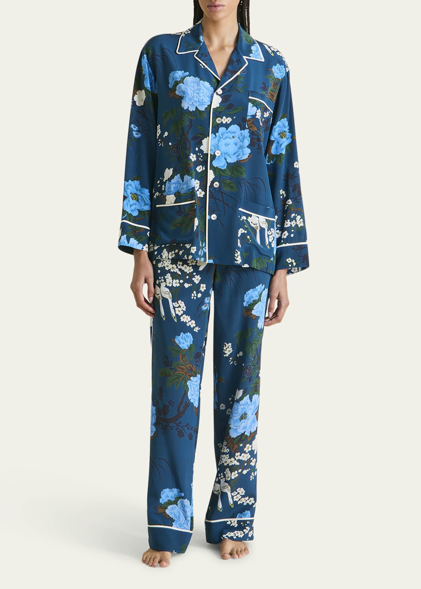 Olivia von Halle Yves Floral-Print Crepe De Chine Pajama Set - Bergdorf ...