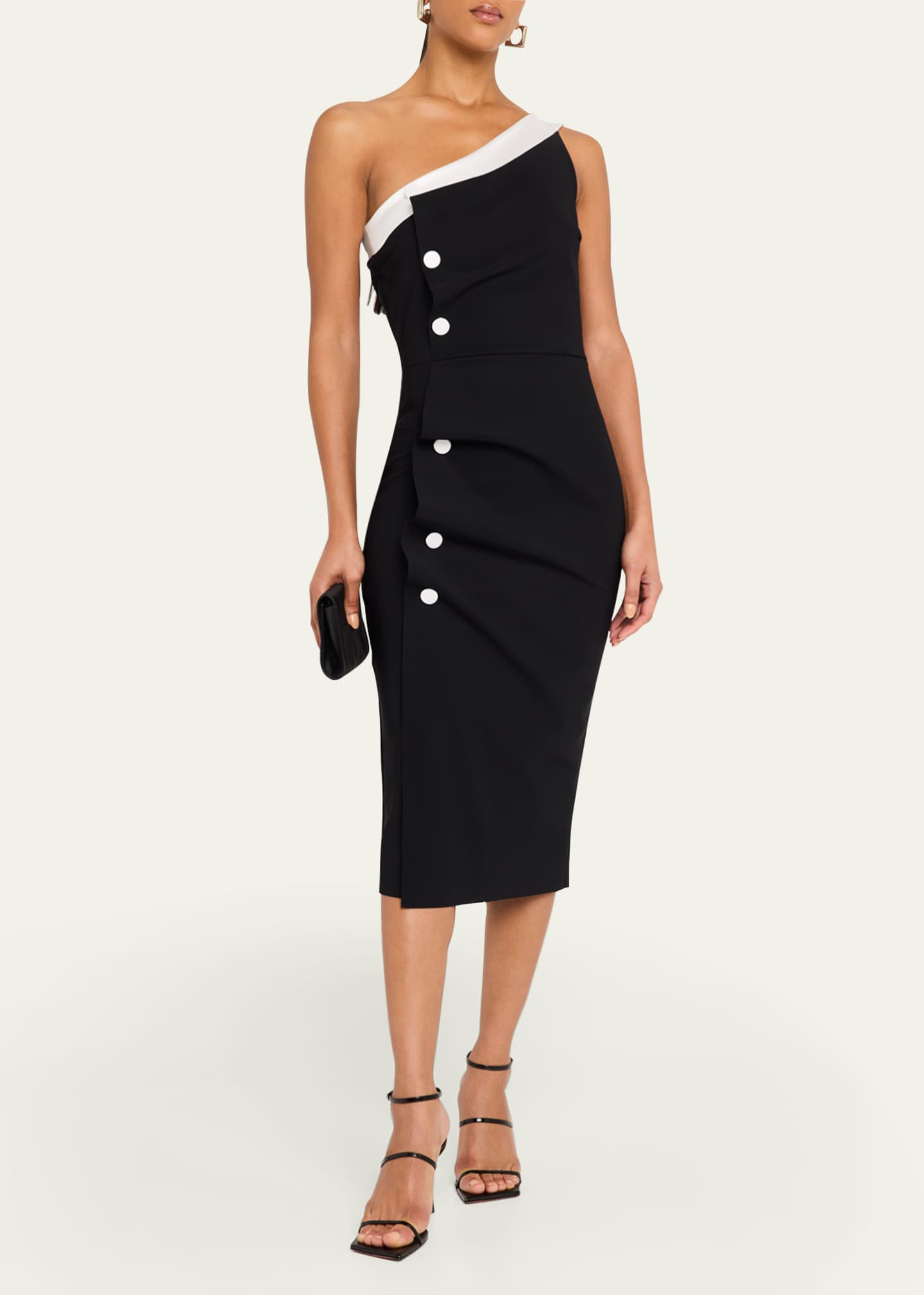 Chiara Boni La Petite Robe Hiroko One-Shoulder Contrast Button Midi ...