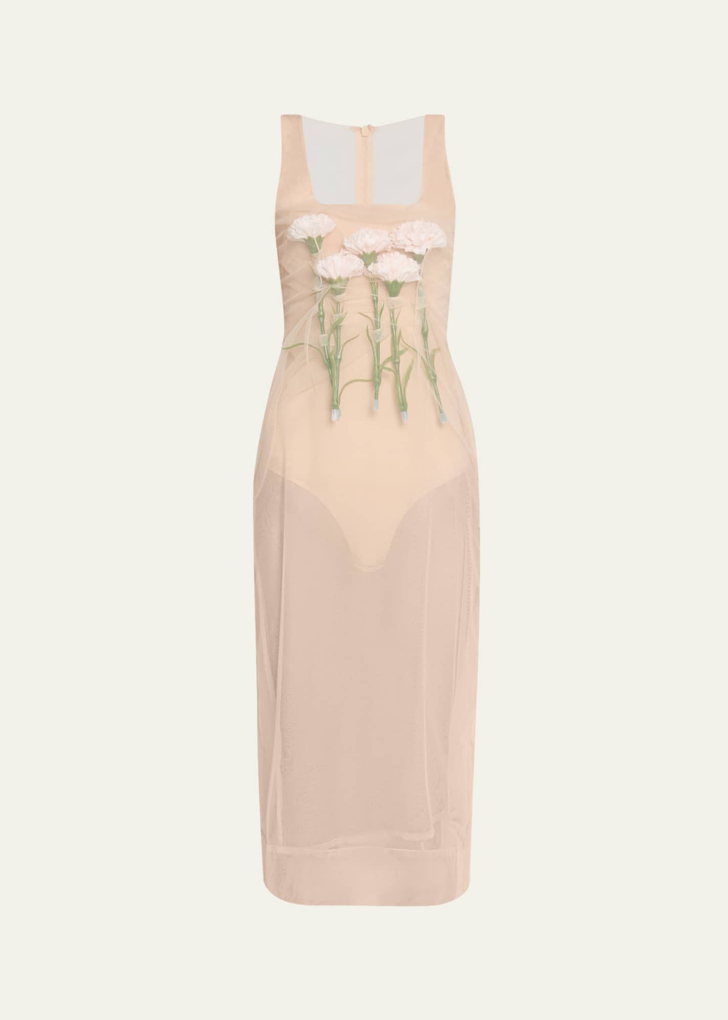 Simone Rocha Stuffed Carnation Square Neck Sheer Midi Dress - Bergdorf ...