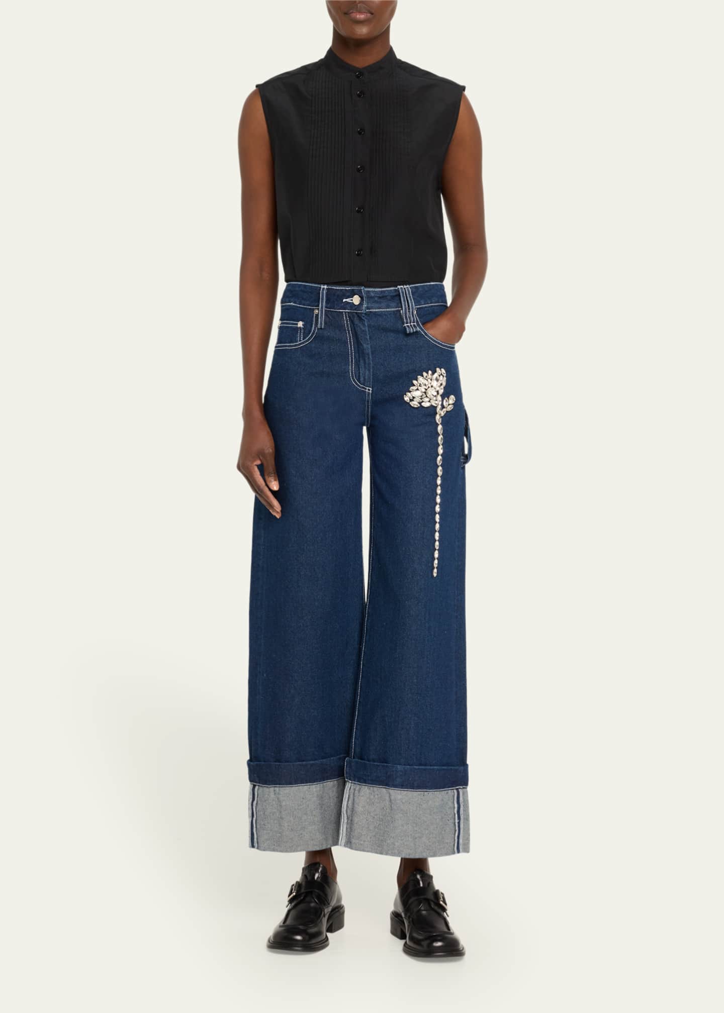 Simone Rocha Crystal Carnation Denim Jeans - Bergdorf Goodman