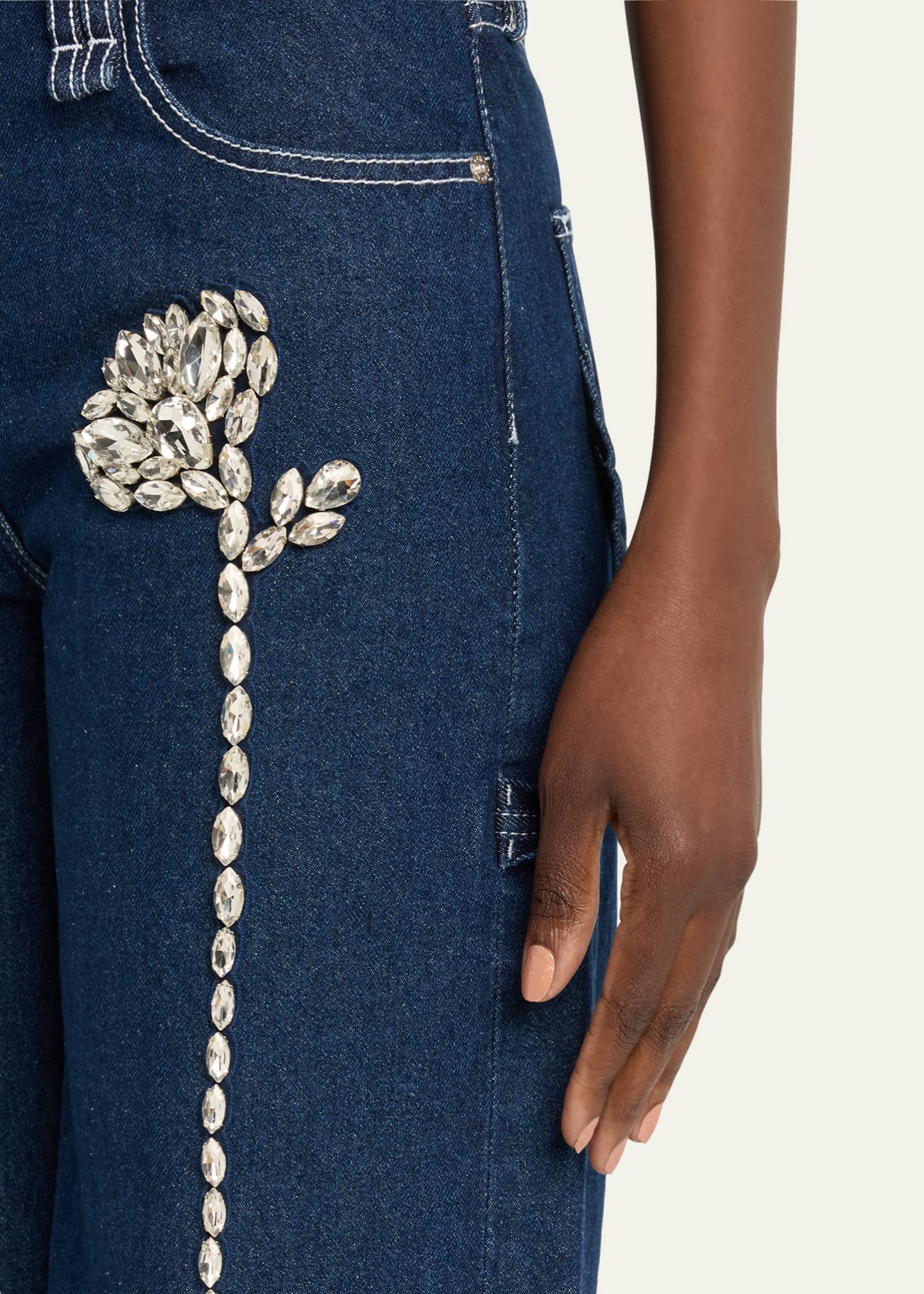 Simone Rocha Crystal Carnation Denim Jeans - Bergdorf Goodman