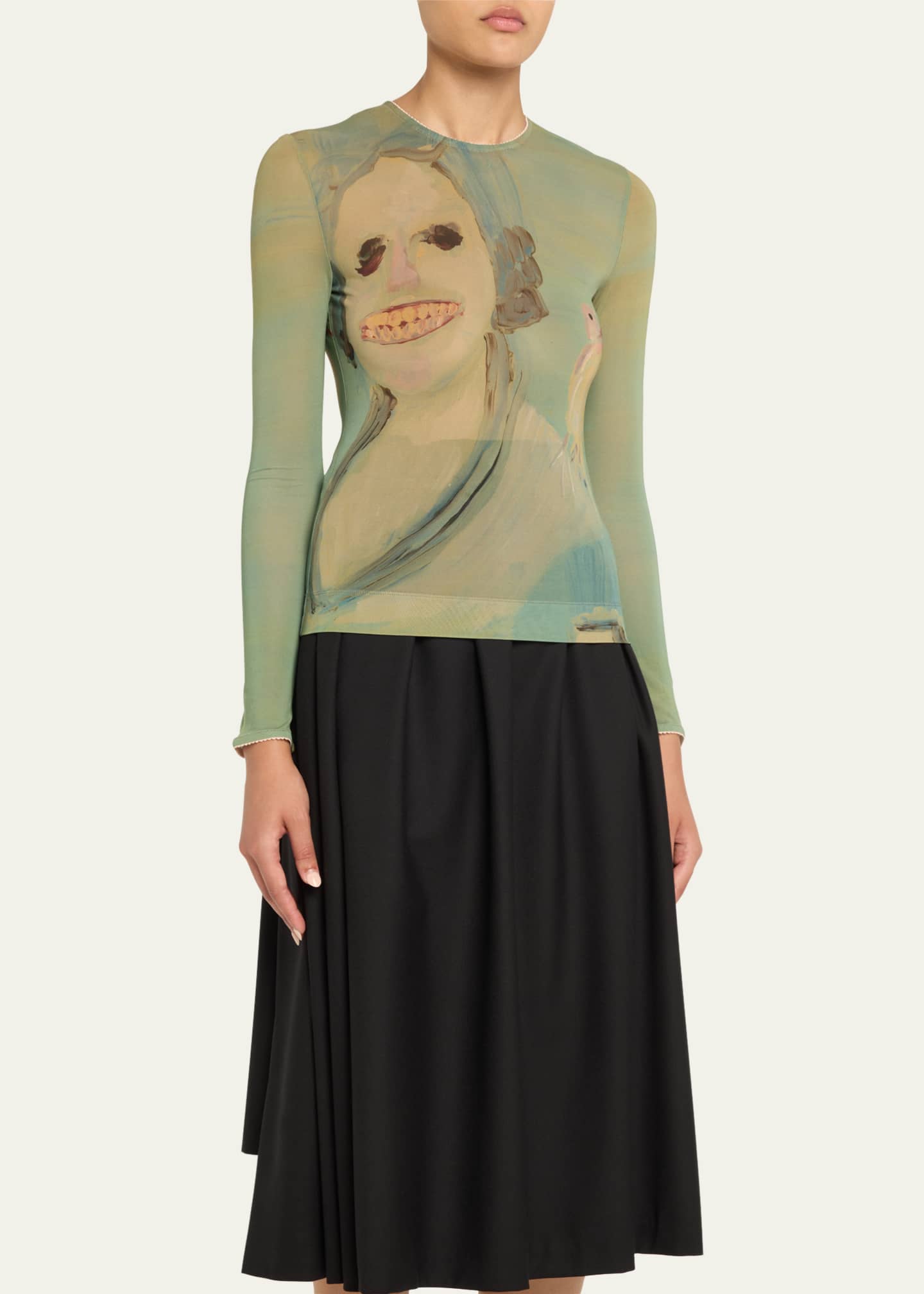 Simone Rocha Genieve Figgis Print Long-Sleeve Mesh Top - Bergdorf Goodman