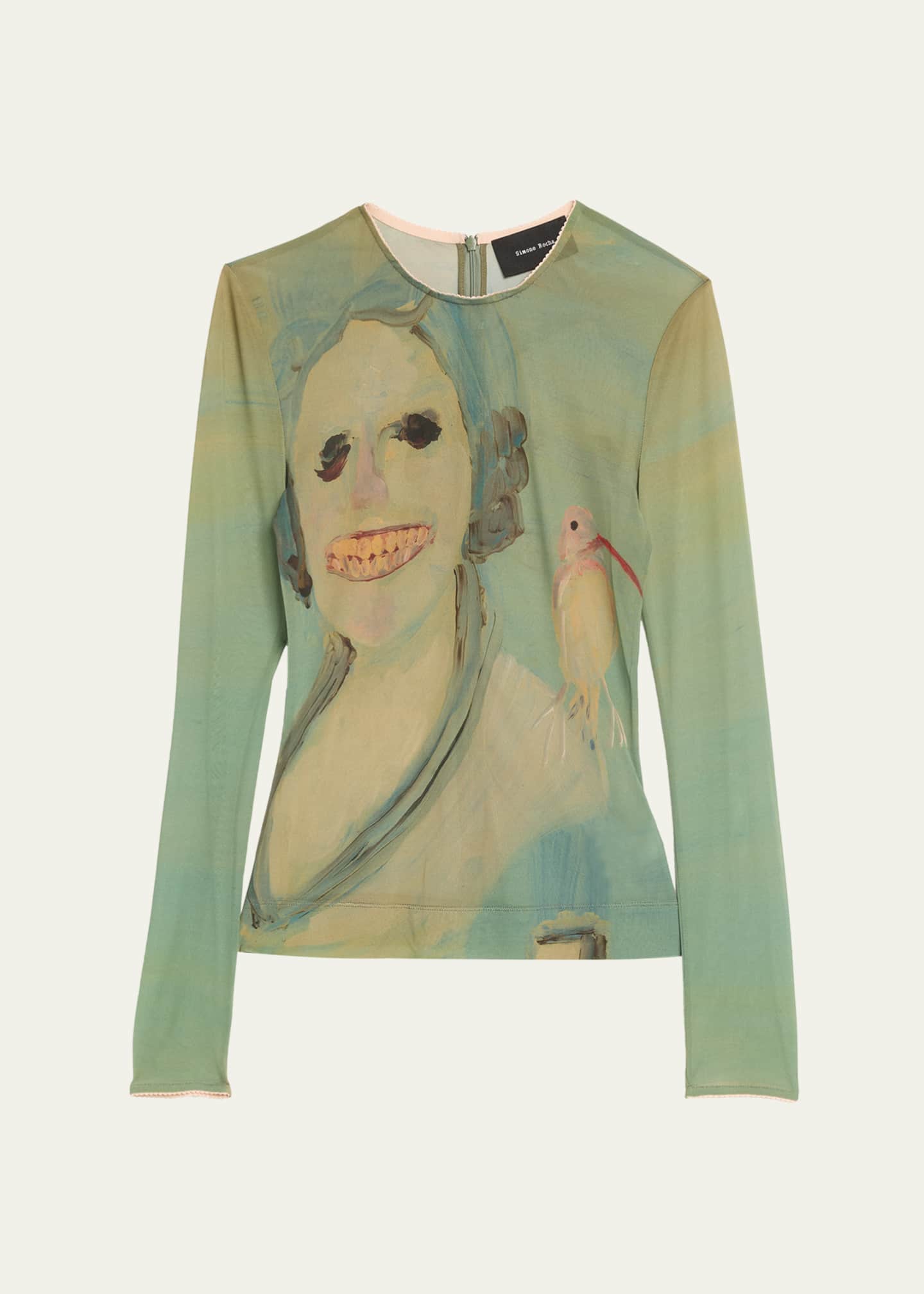 Simone Rocha Genieve Figgis Print Long-Sleeve Mesh Top - Bergdorf Goodman