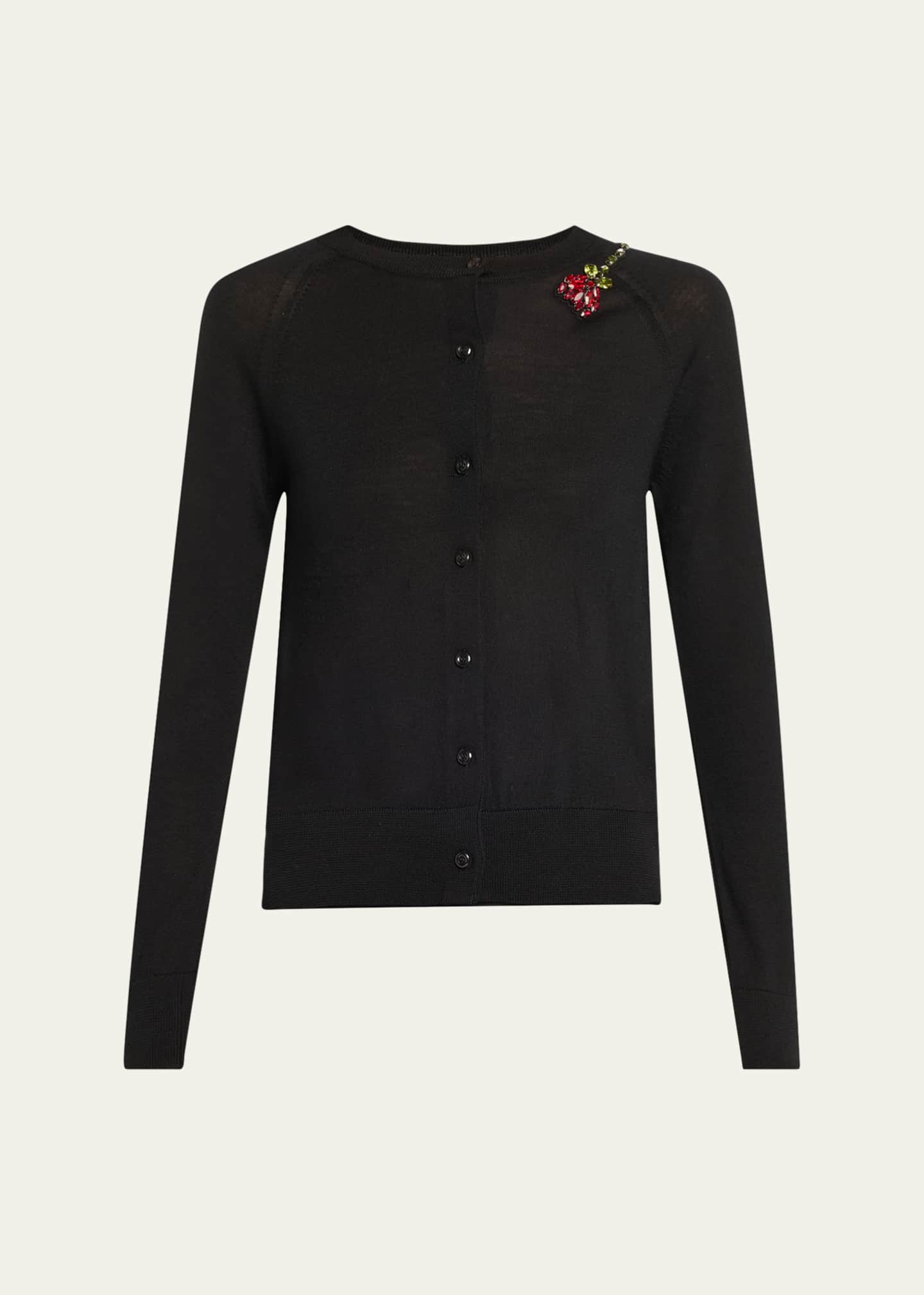 Simone Rocha Turbo Crystal Rose Crewneck Cardigan - Bergdorf Goodman