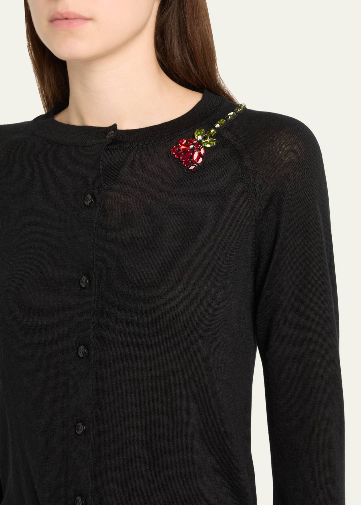 Simone Rocha Turbo Crystal Rose Crewneck Cardigan - Bergdorf Goodman