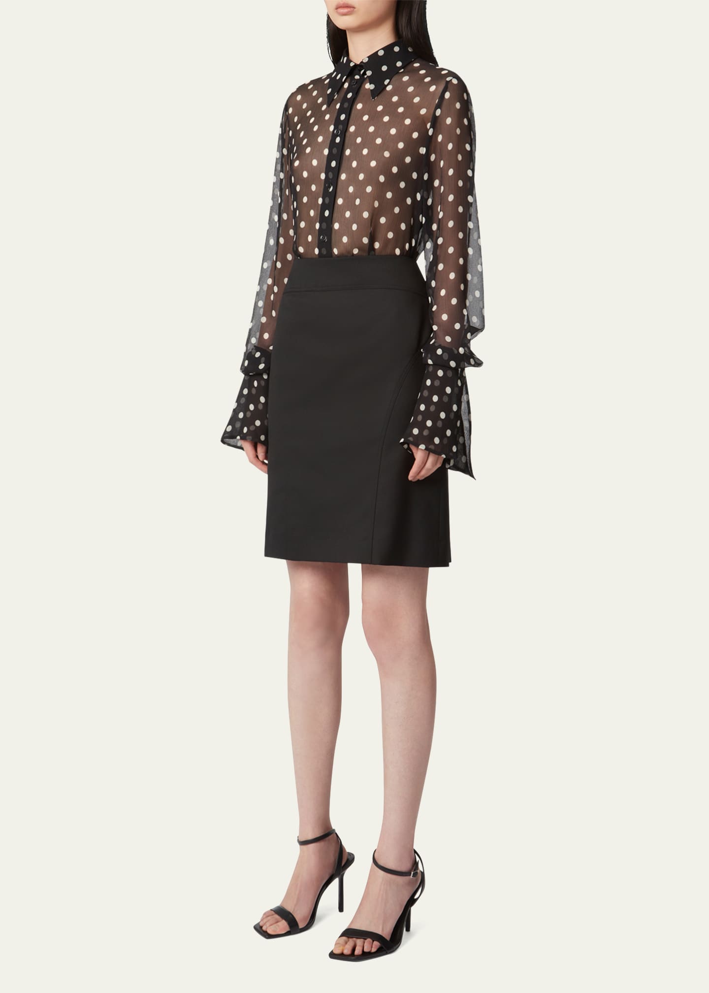 Nina Ricci Chiffon Polka Dot Bell Cuff Blouse - Bergdorf Goodman