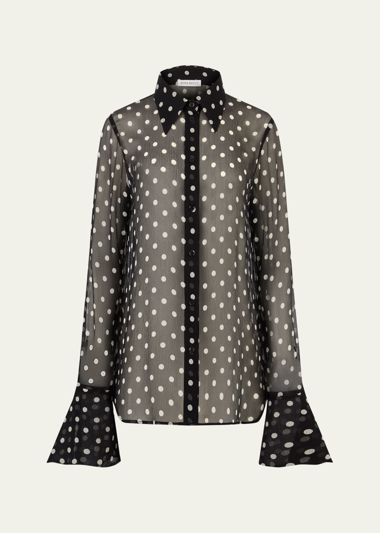 Nina Ricci Chiffon Polka Dot Bell Cuff Blouse - Bergdorf Goodman