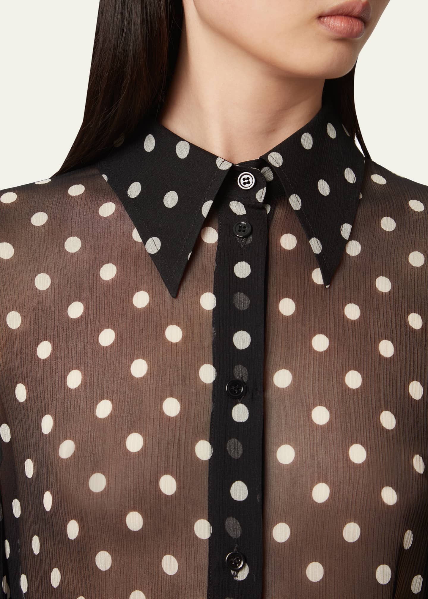 Nina Ricci Chiffon Polka Dot Bell Cuff Blouse - Bergdorf Goodman
