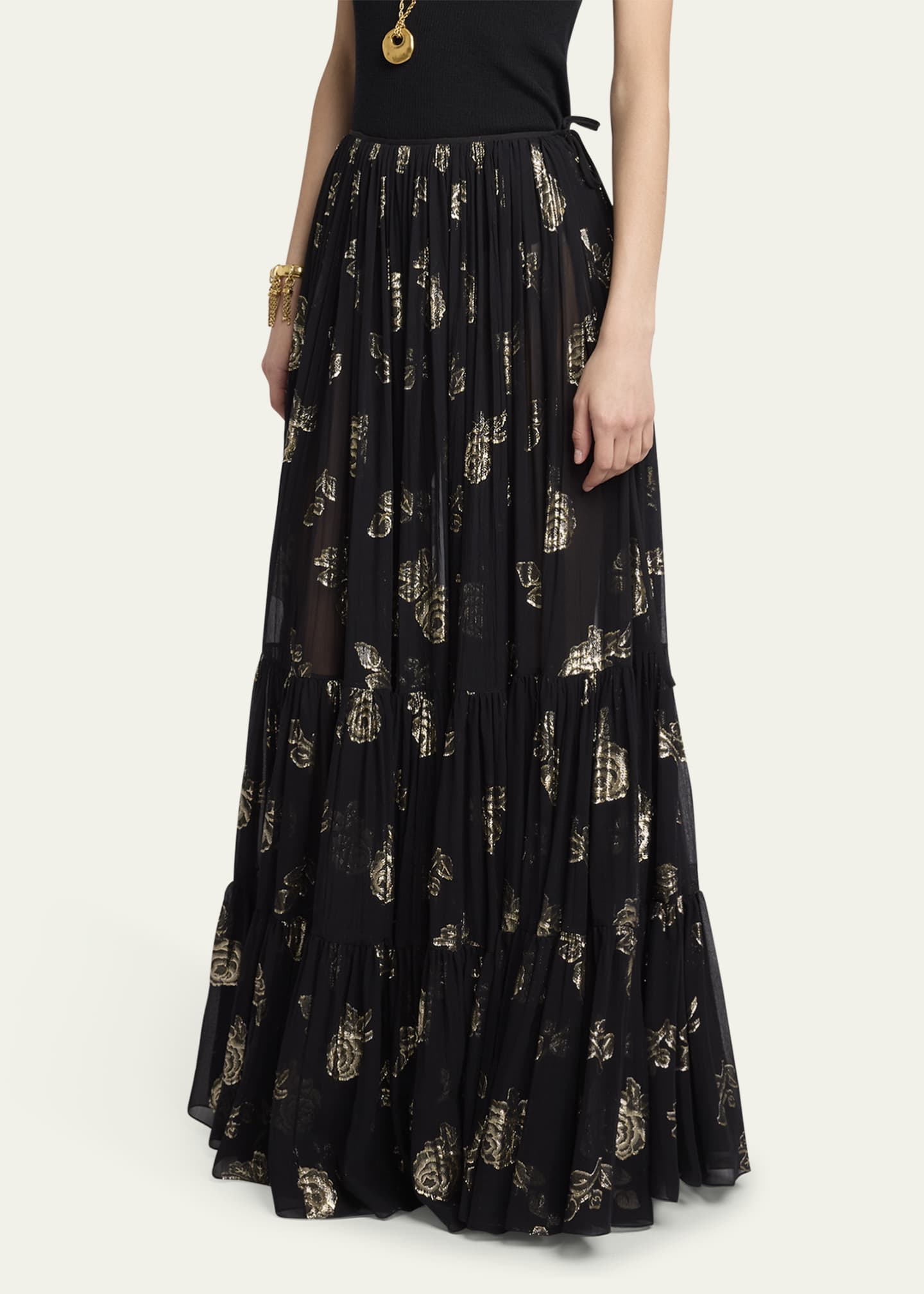 Chloe Long Metallic Roses Lacquard Skirt - Bergdorf Goodman