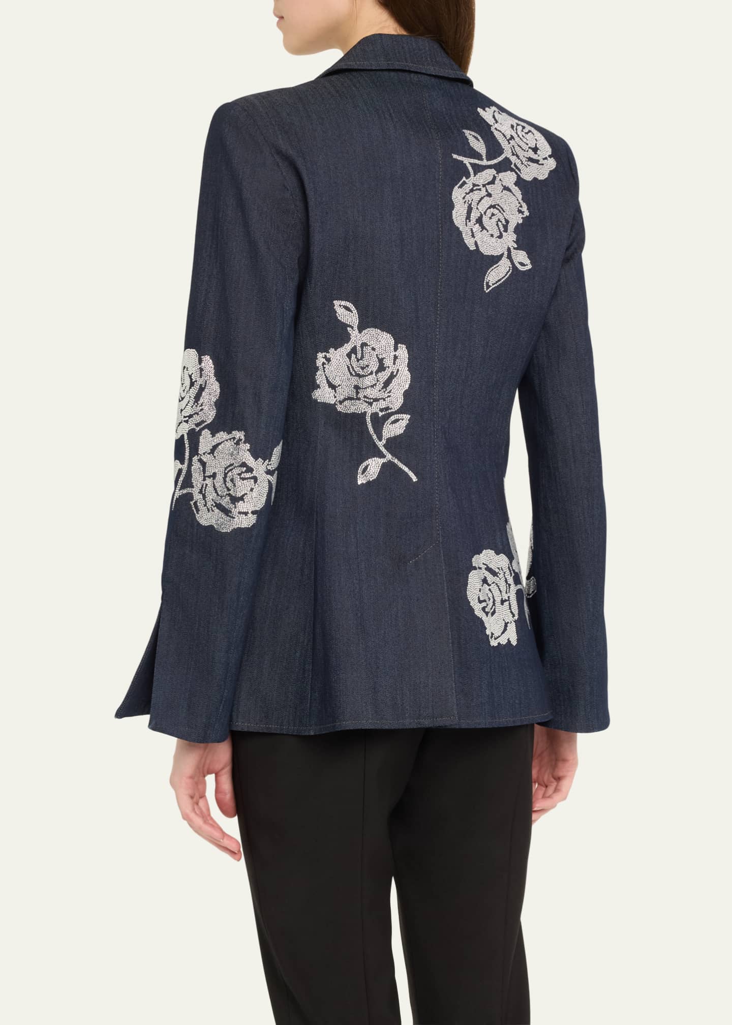 Cinq a Sept Cheyenne Denim Rhinestone Rose Blazer - Bergdorf Goodman