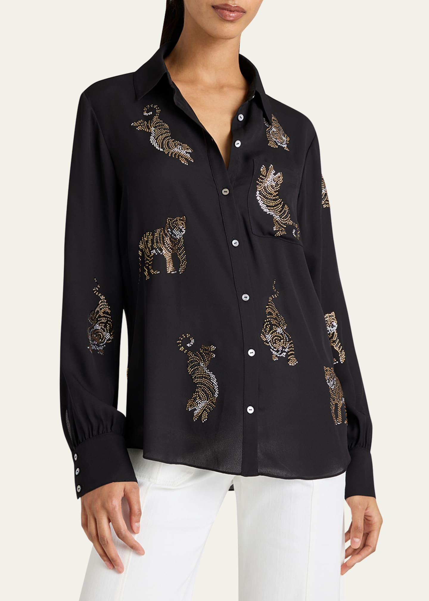 Cinq a Sept Blanche Le Tiger Long-Sleeve Top - Bergdorf Goodman