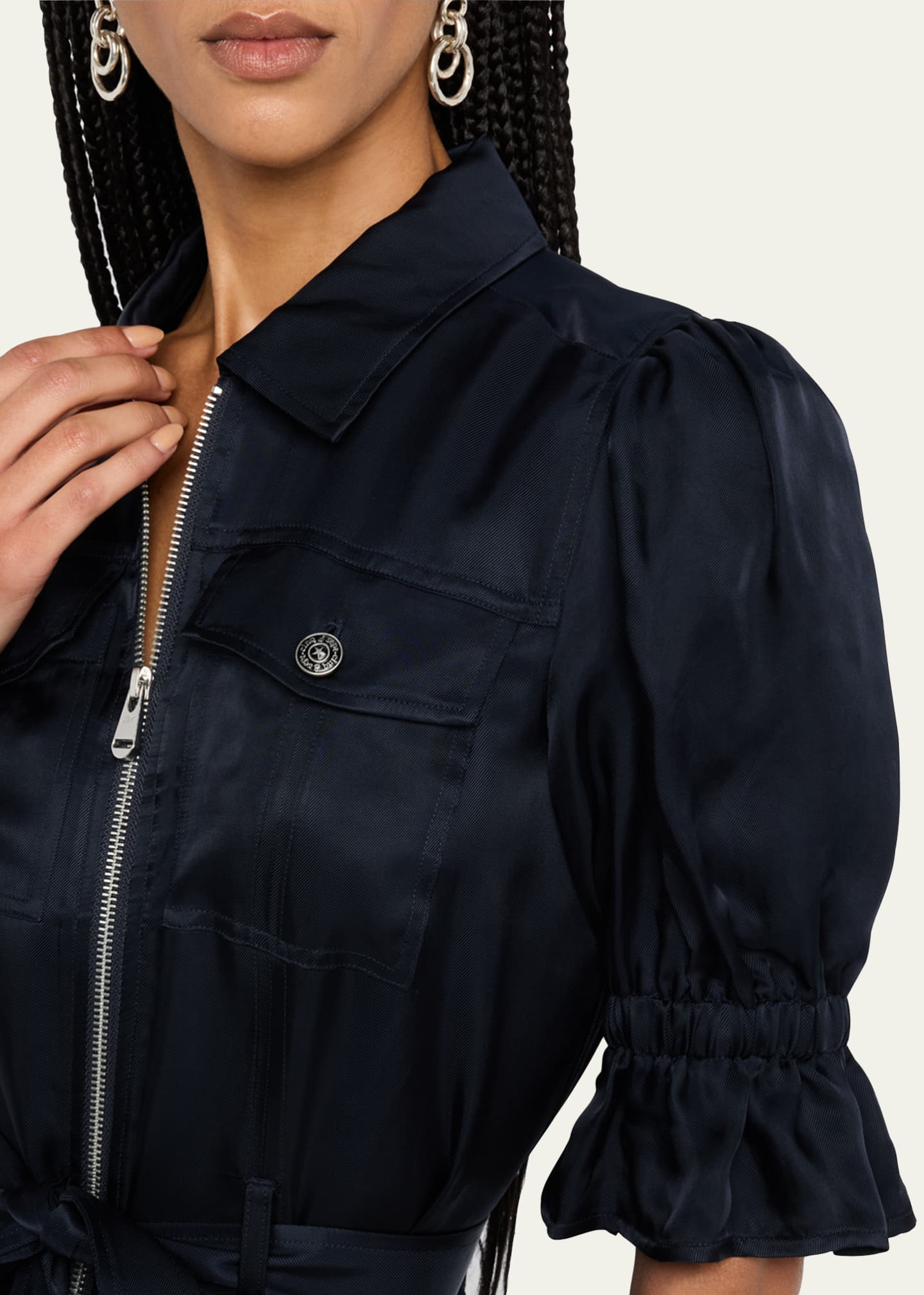 Cinq a Sept Holly Puff-Sleeve Zip-Front Mini Dress - Bergdorf Goodman