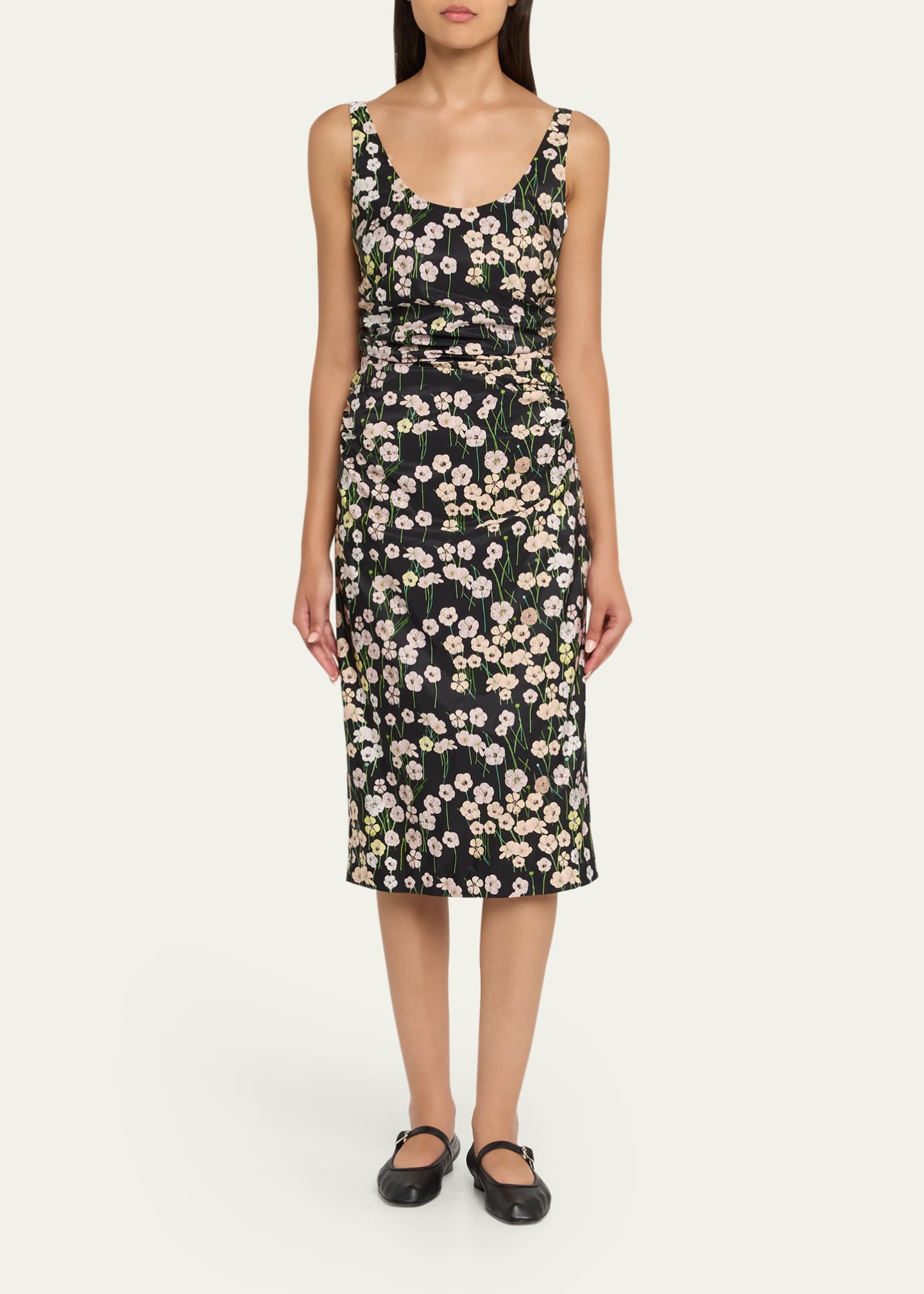 BERNADETTE Gisele Floral Ruched Midi Tank Dress - Bergdorf Goodman