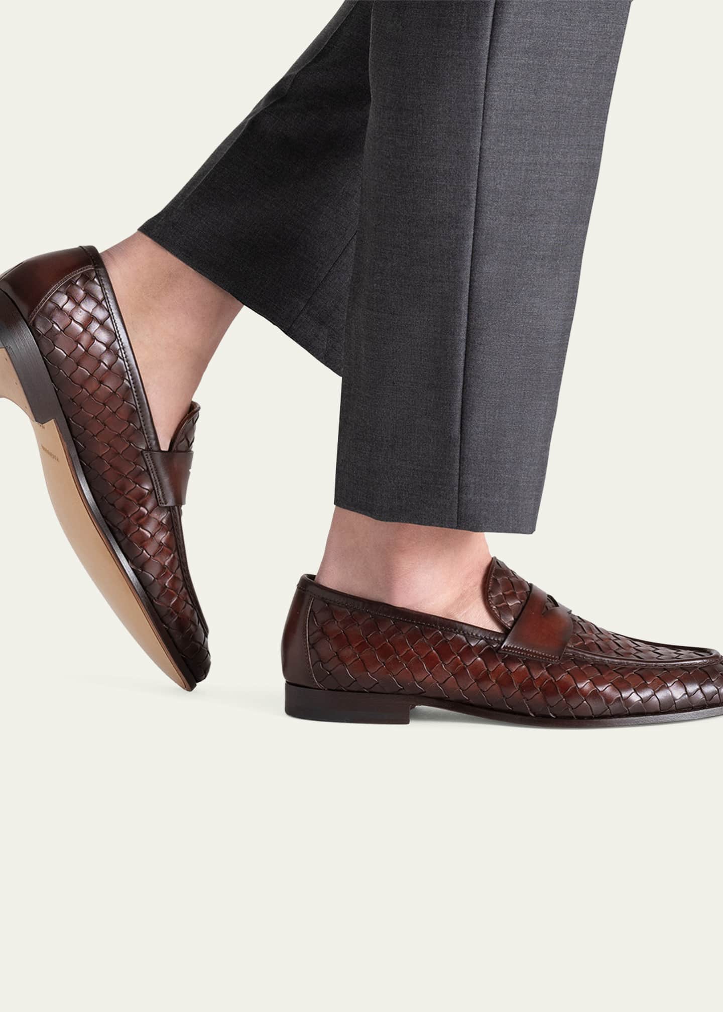 Magnanni Men's Hyde Woven Leather Penny Loafers - Bergdorf Goodman