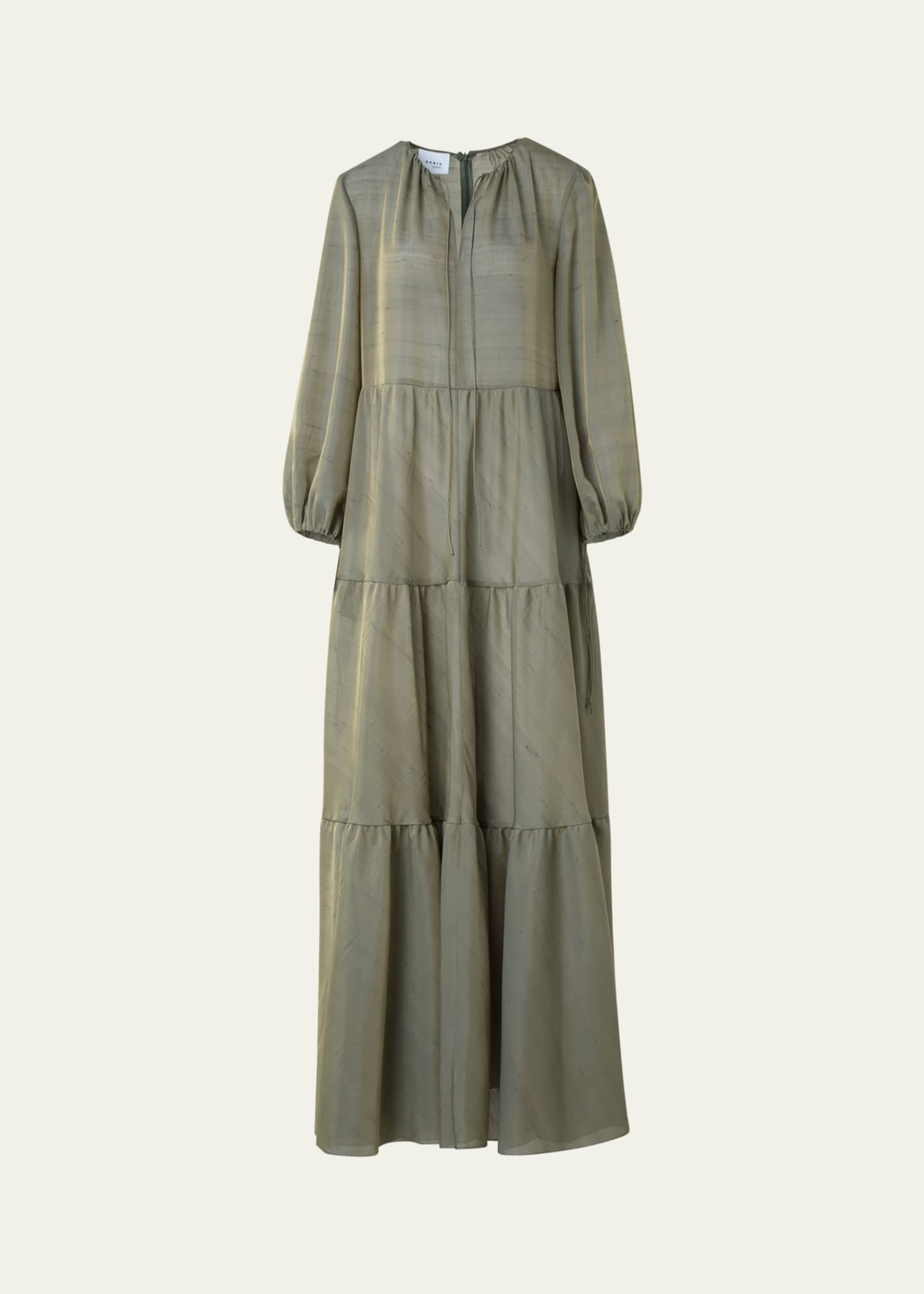 Akris punto Long-Sleeve Tiered Silk Batiste A-Line Maxi Dress ...