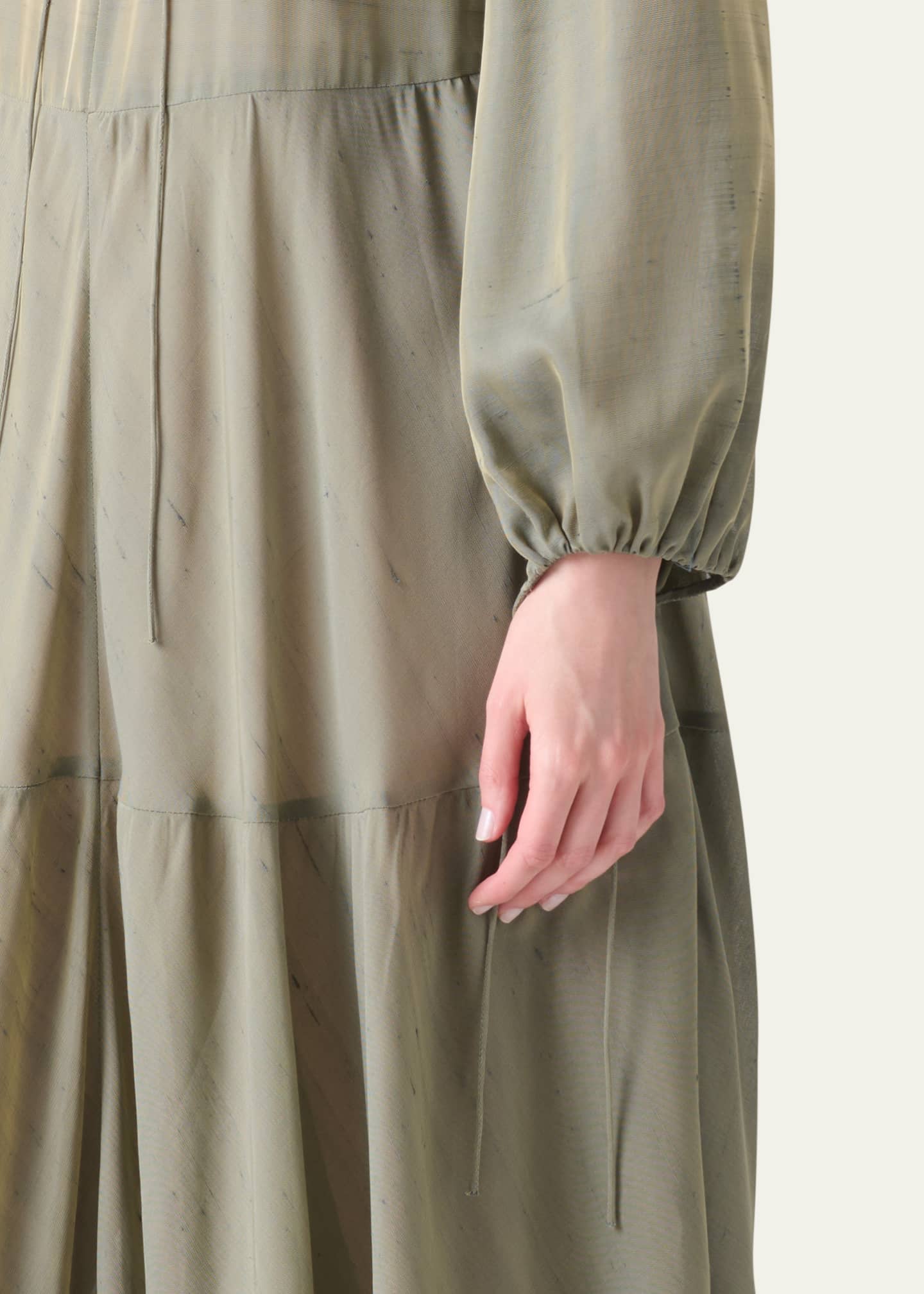 Akris punto Long-Sleeve Tiered Silk Batiste A-Line Maxi Dress ...