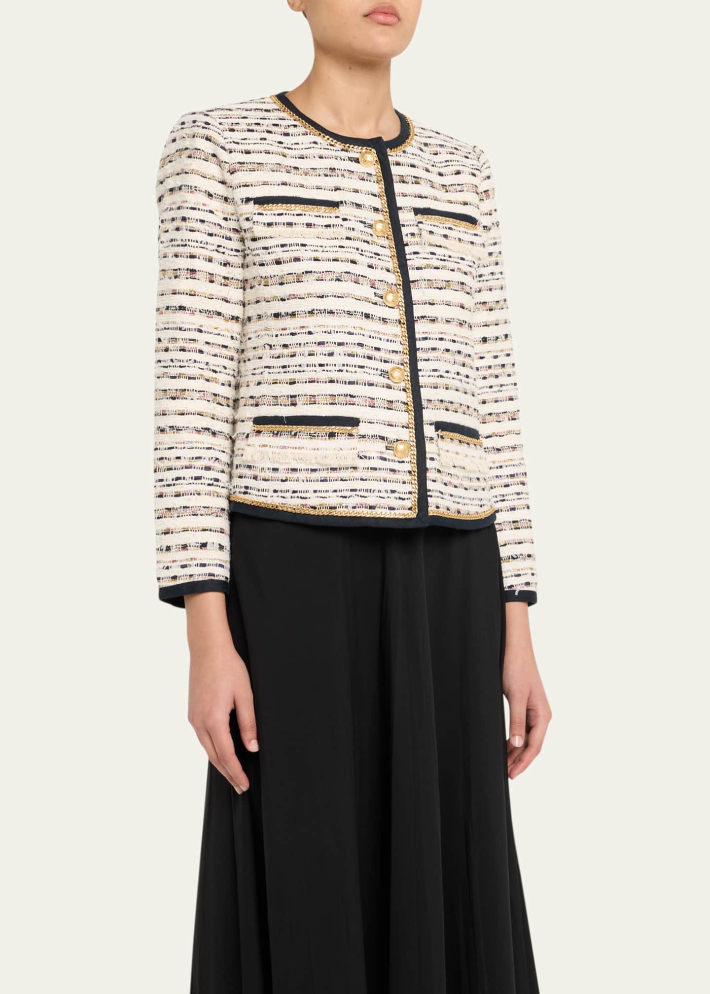 Kobi Halperin Kiera Chain-Trim Fringed Tweed Jacket - Bergdorf Goodman