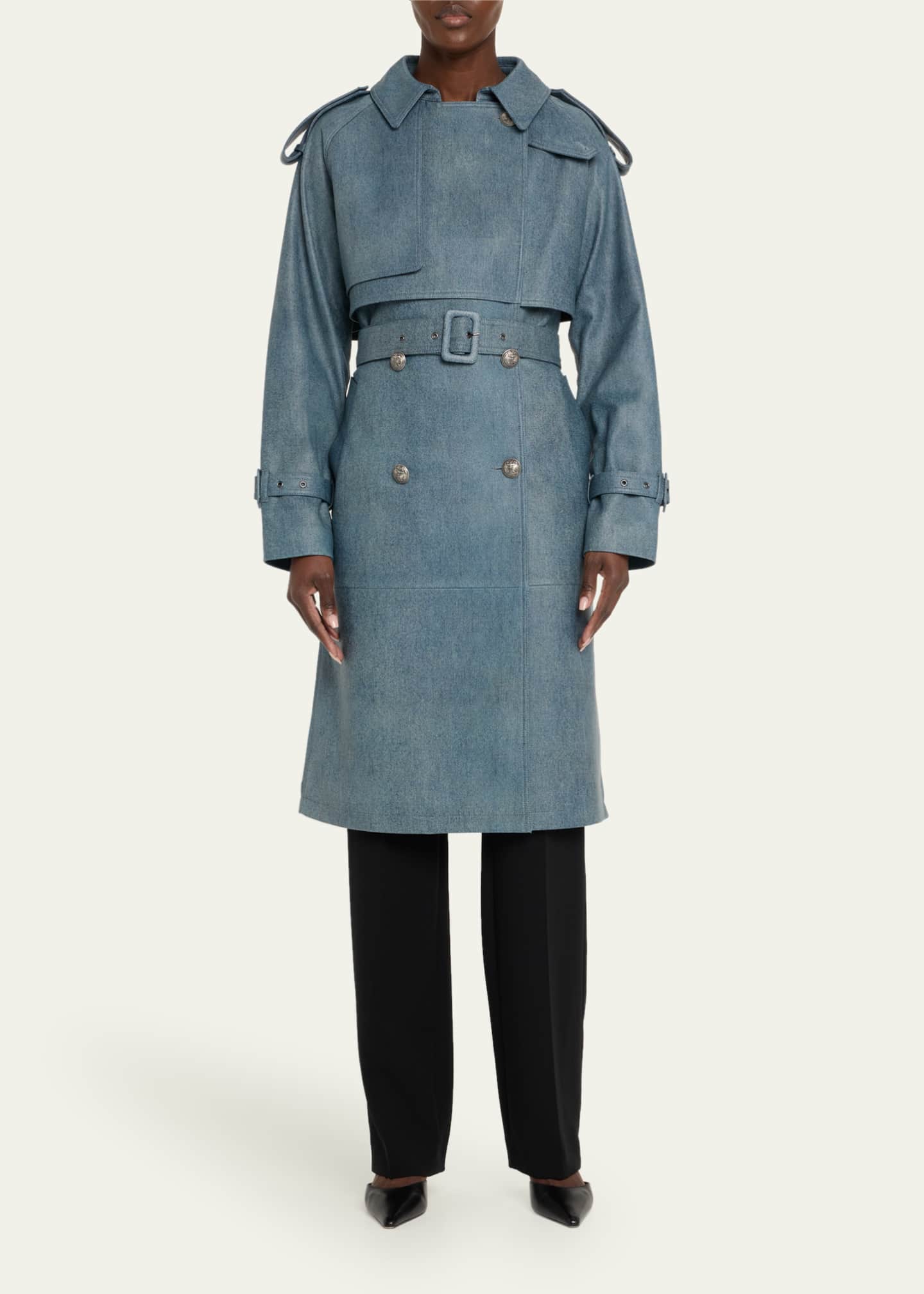 Kobi Halperin Tash Denim-Print Leather Trench Coat - Bergdorf Goodman