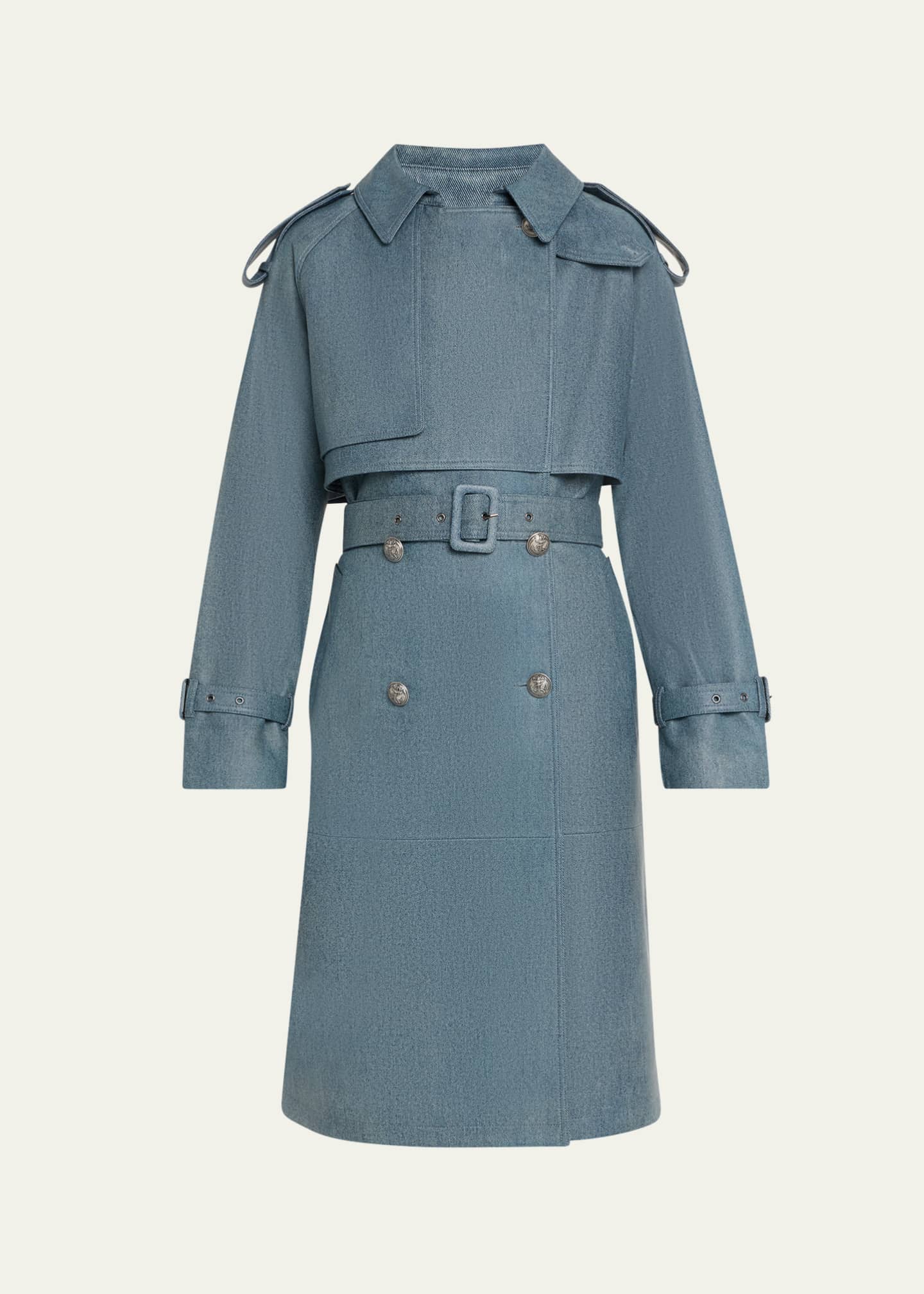 Kobi Halperin Tash Denim-Print Leather Trench Coat - Bergdorf Goodman