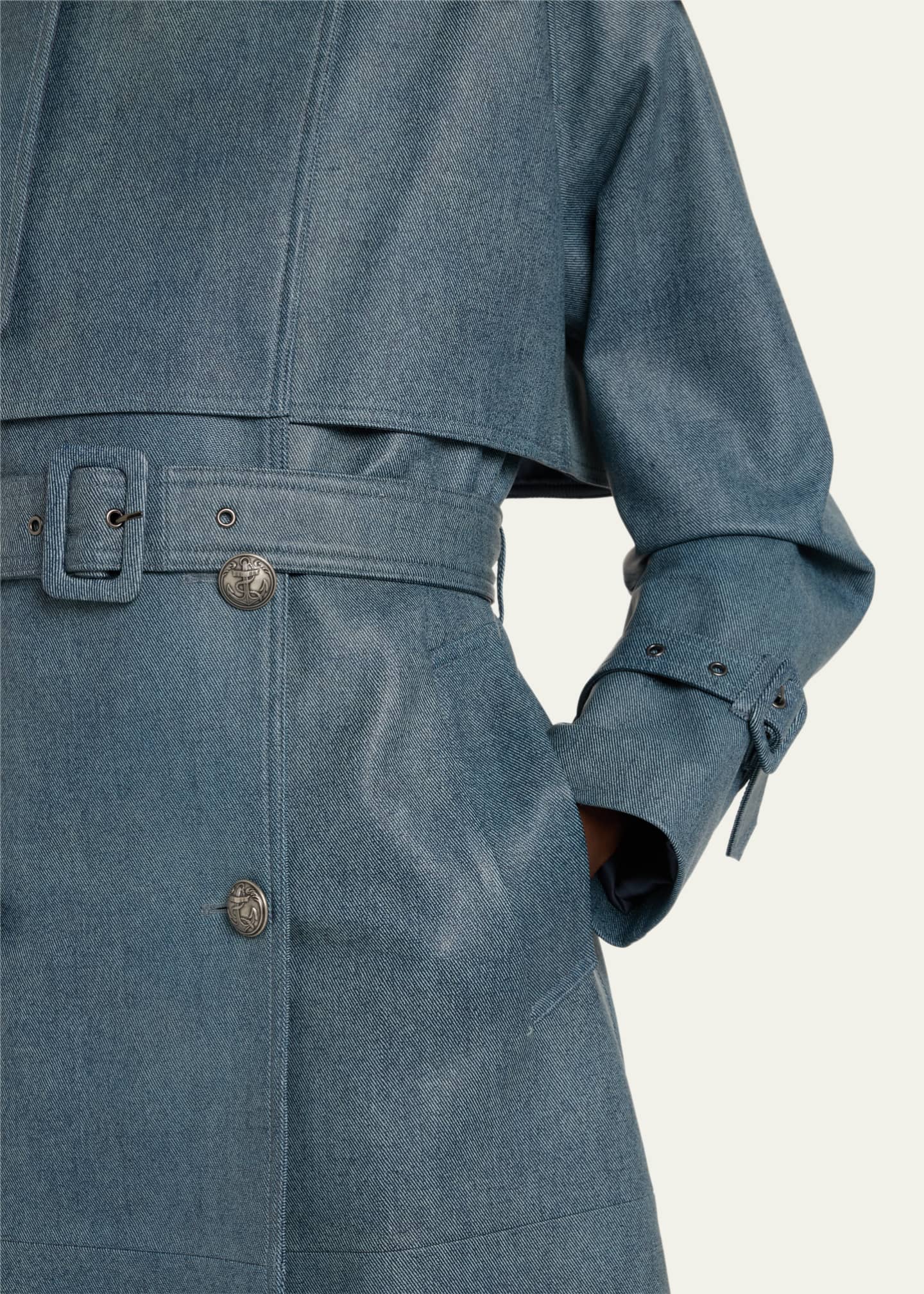 Kobi Halperin Tash Denim-Print Leather Trench Coat - Bergdorf Goodman