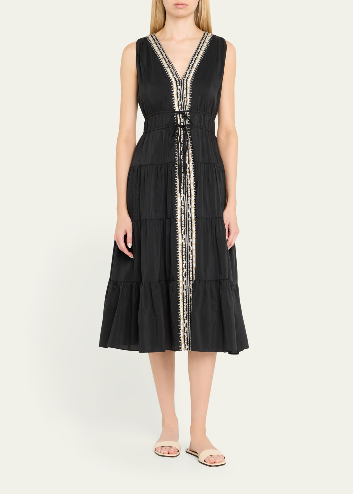 Kobi Halperin Edison Tiered Geo-Embroidered Midi Dress - Bergdorf Goodman