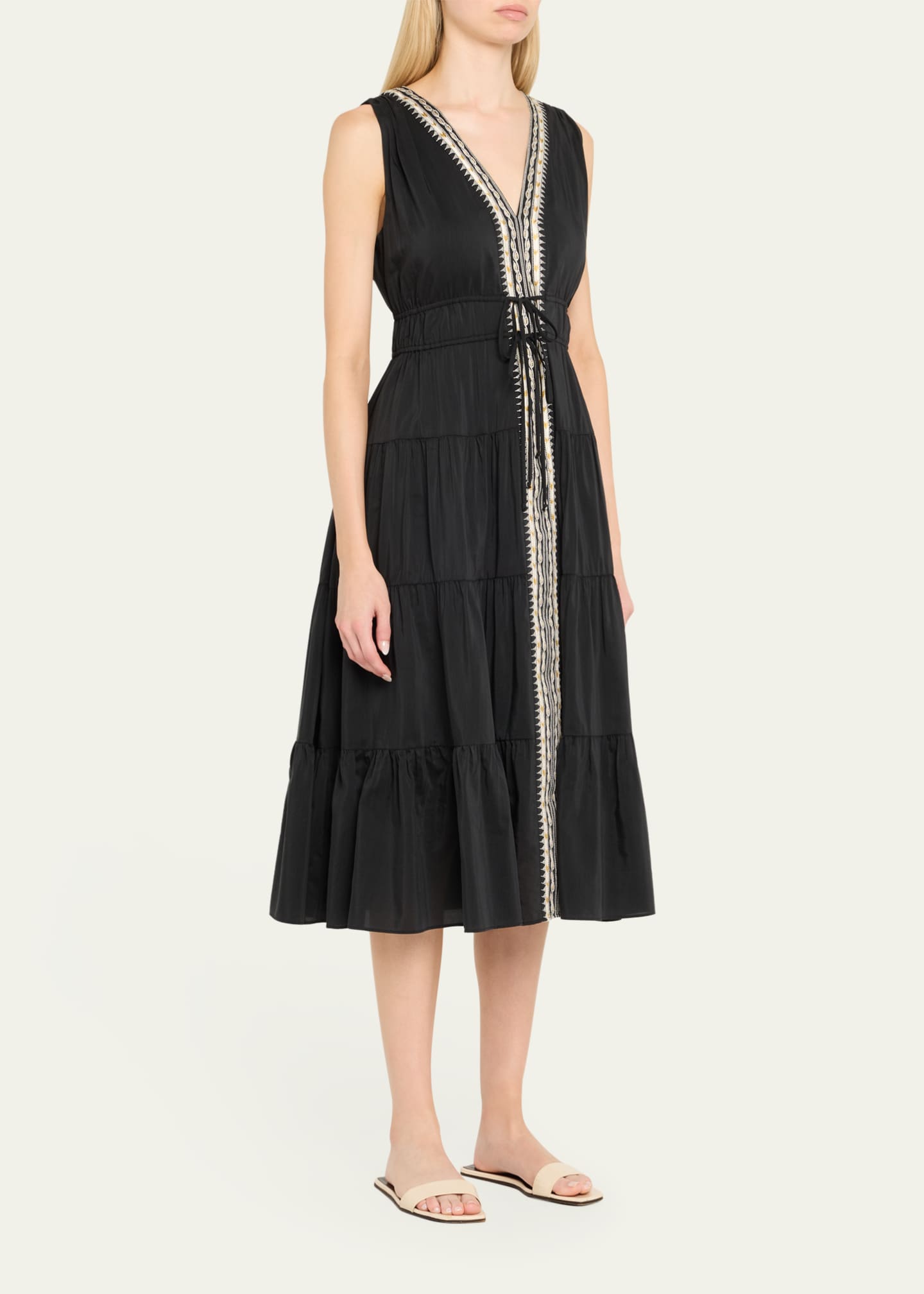 Kobi Halperin Edison Tiered Geo-Embroidered Midi Dress - Bergdorf Goodman