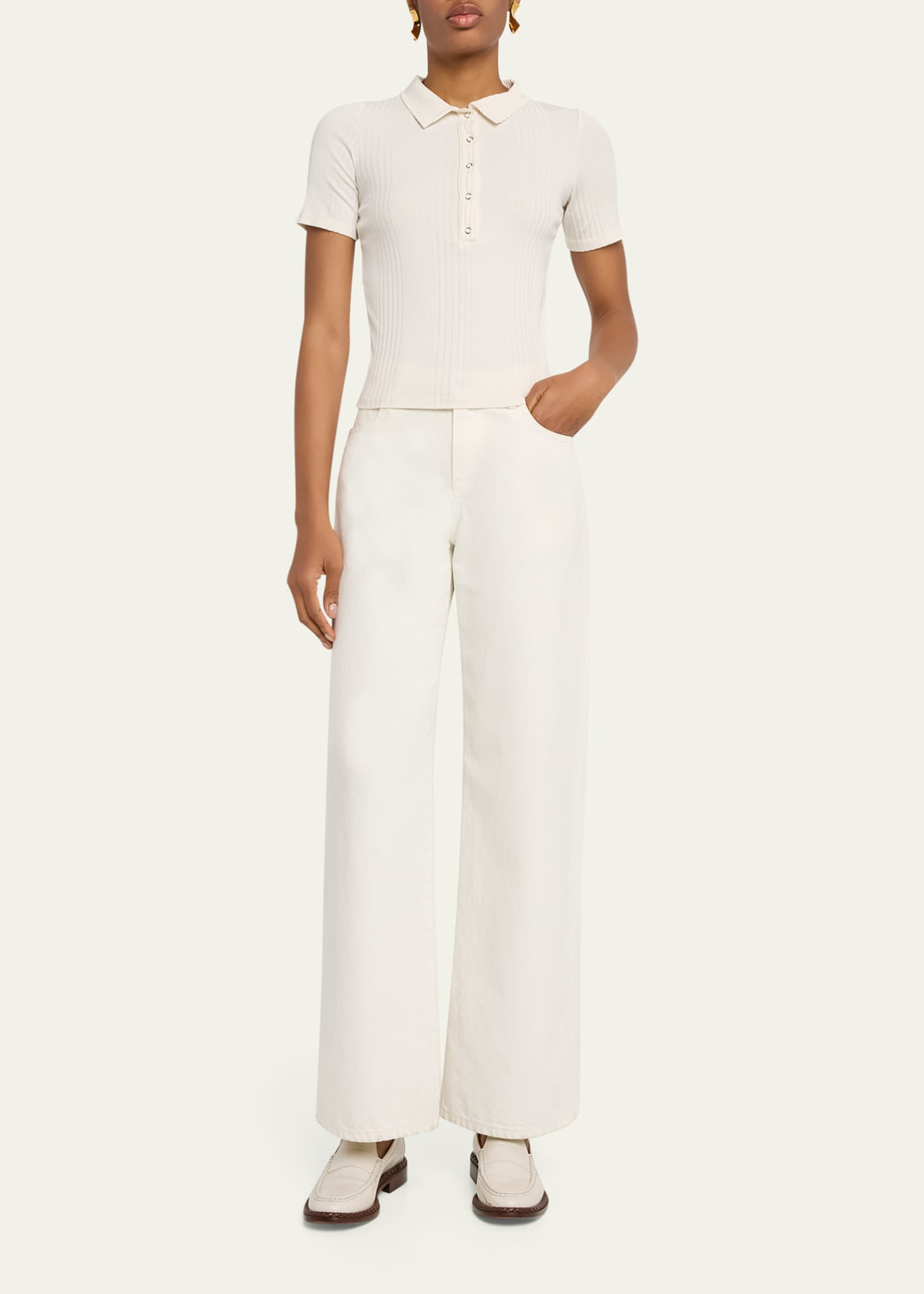 NSF Clothing Alden Snap-Front Variegated Rib Polo - Bergdorf Goodman