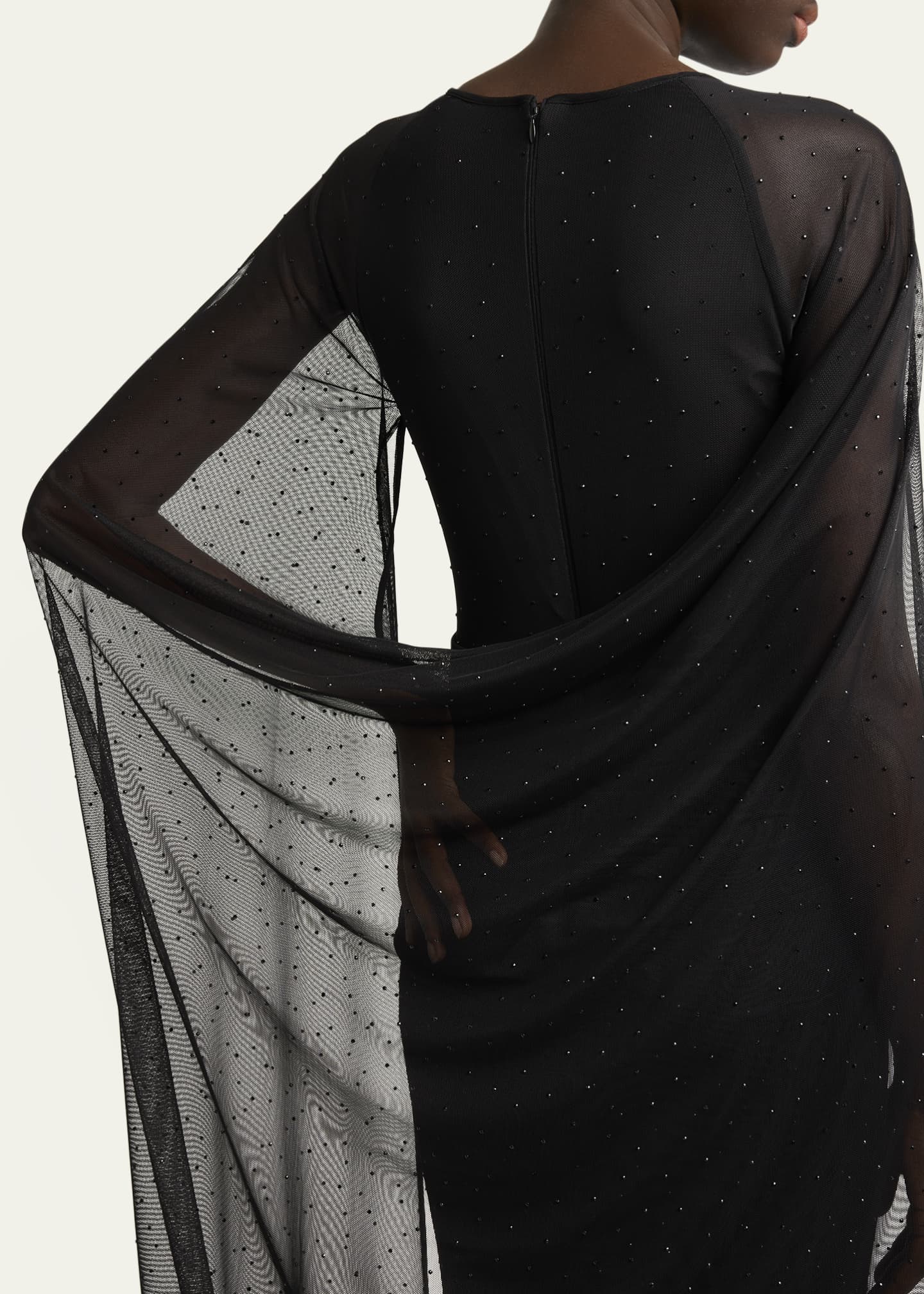 Talbot Runhof Crystal Tulle Trumpet Gown with Sheer Draped Cape ...