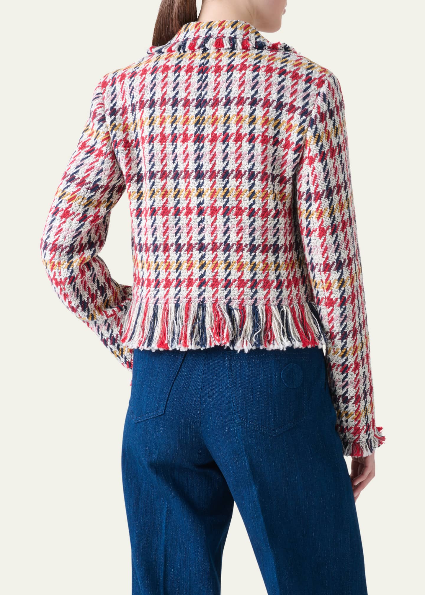 Akris punto Cropped Checked Tweed Jacket with Maxi Fringe - Bergdorf ...