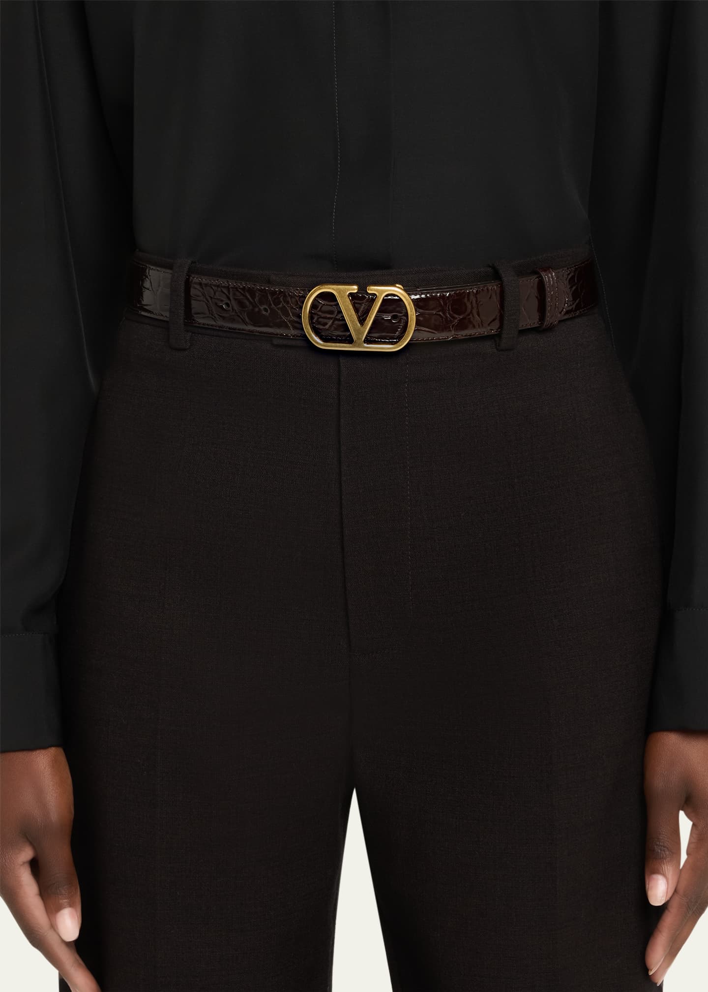 Valentino Garavani VLogo Signature Crocodile Belt, 30mm - Bergdorf Goodman