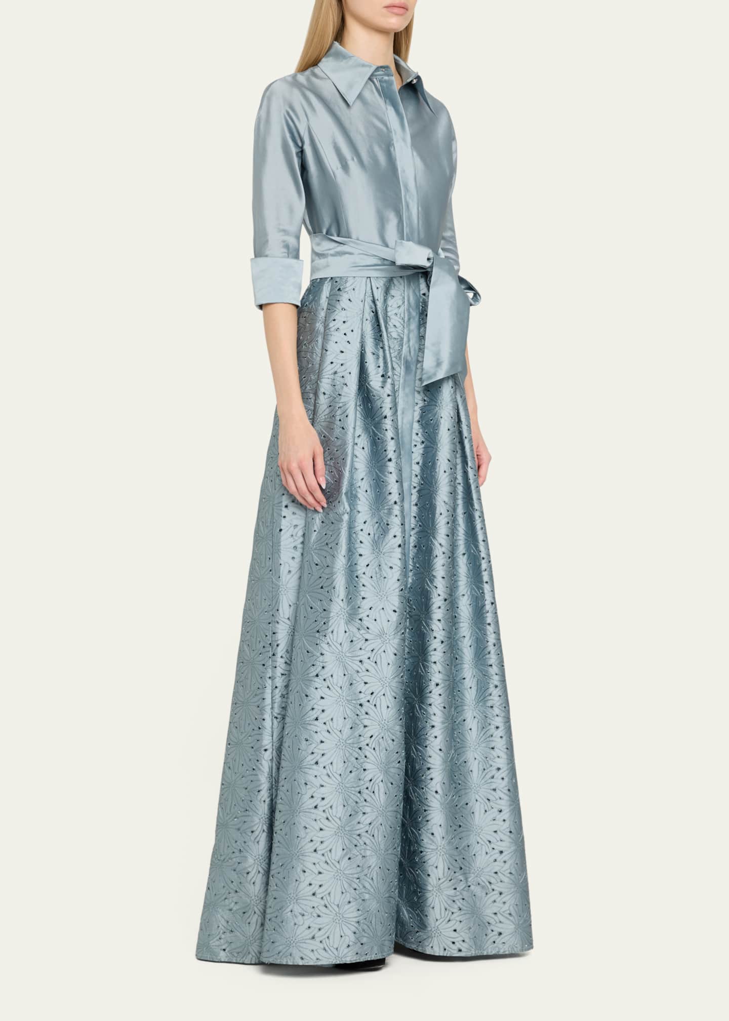 Rickie Freeman for Teri Jon Floral-Embroidered Eyelet Taffeta Shirt ...