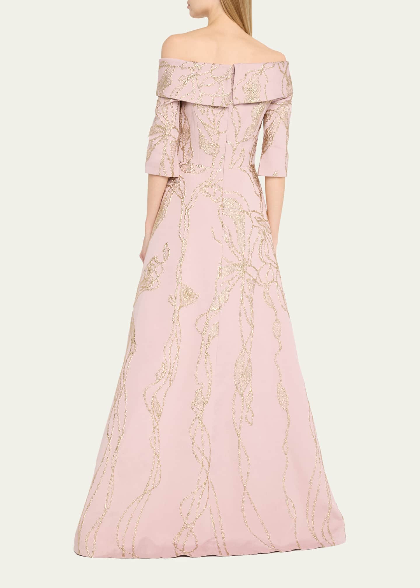 Rickie Freeman for Teri Jon Off-Shoulder Metallic Jacquard Gown ...