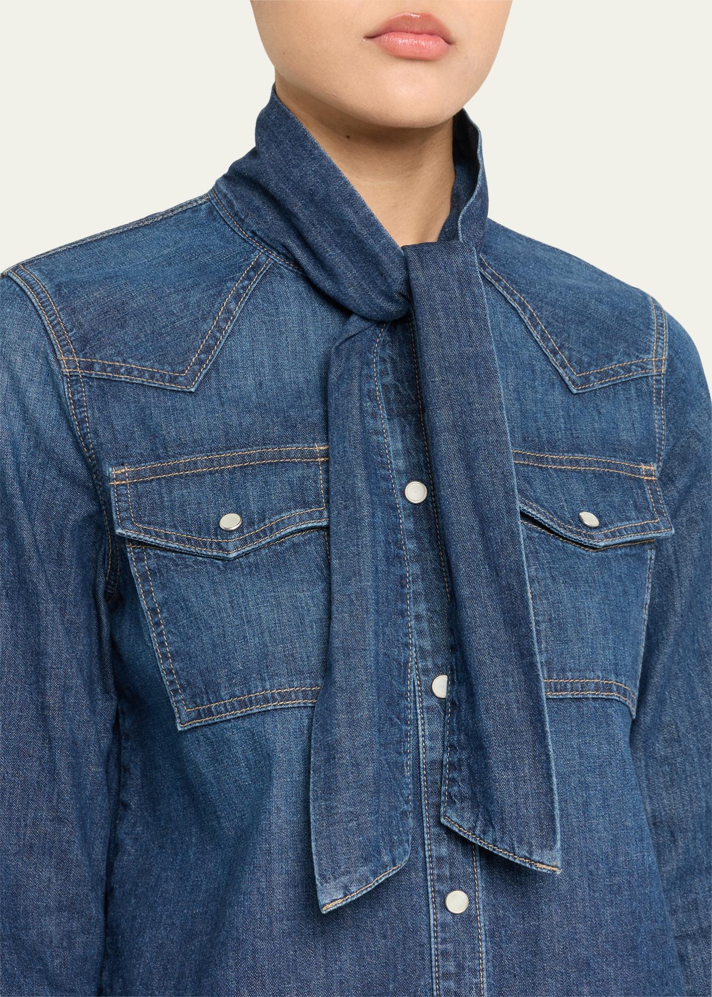 Twp Ranchers Daughter Denim Tie Neck Shirt Bergdorf Goodman