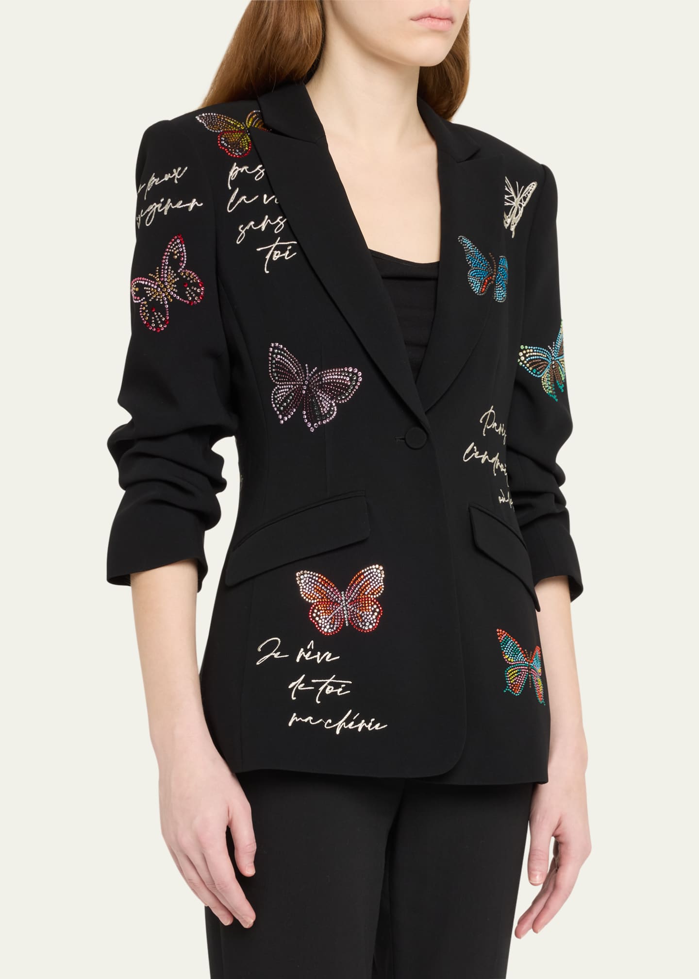 Cinq a Sept Cheyenne Butterfly Sequined Love Letter Scrunched Blazer ...