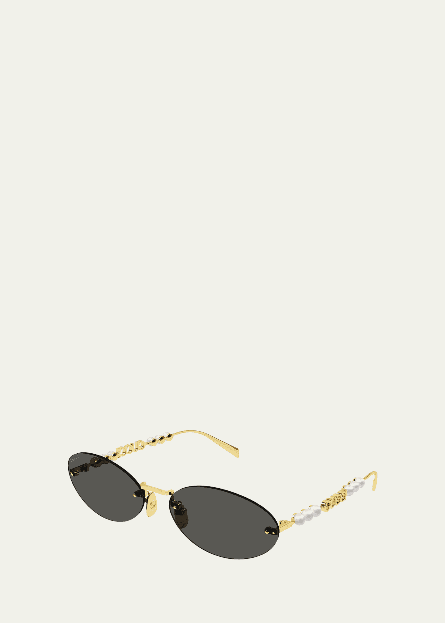 Gucci Rimless Metal Oval Sunglasses with Faux Pearls - Bergdorf Goodman